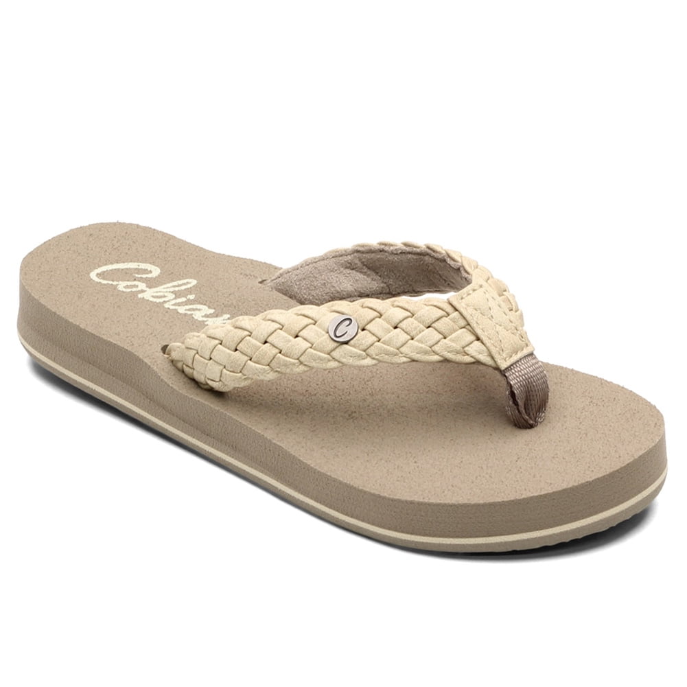 Cobian Braided Bounce Flip Flop Sandals, Cream, Foam Arch Support ...