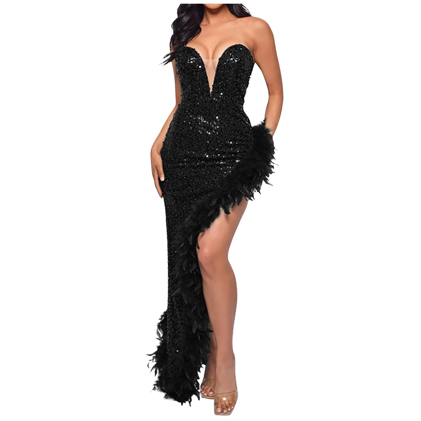 Cobkk Wedding Guest Dress Clearance Women Fashion Solid Chestless V ...