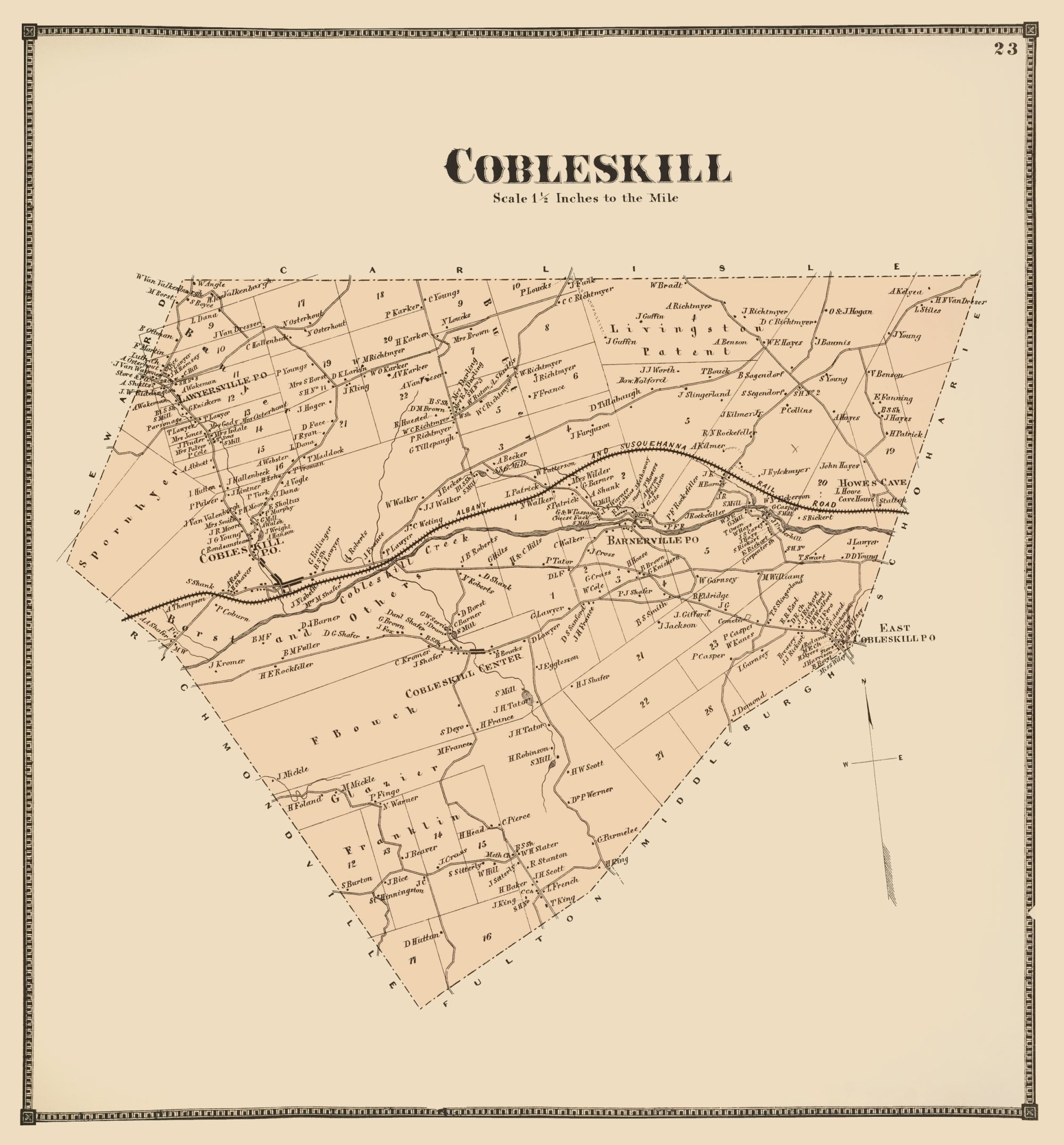 Historic City Map - Cobleskill New York - Beers 1866 - 23 x 24.75 ...