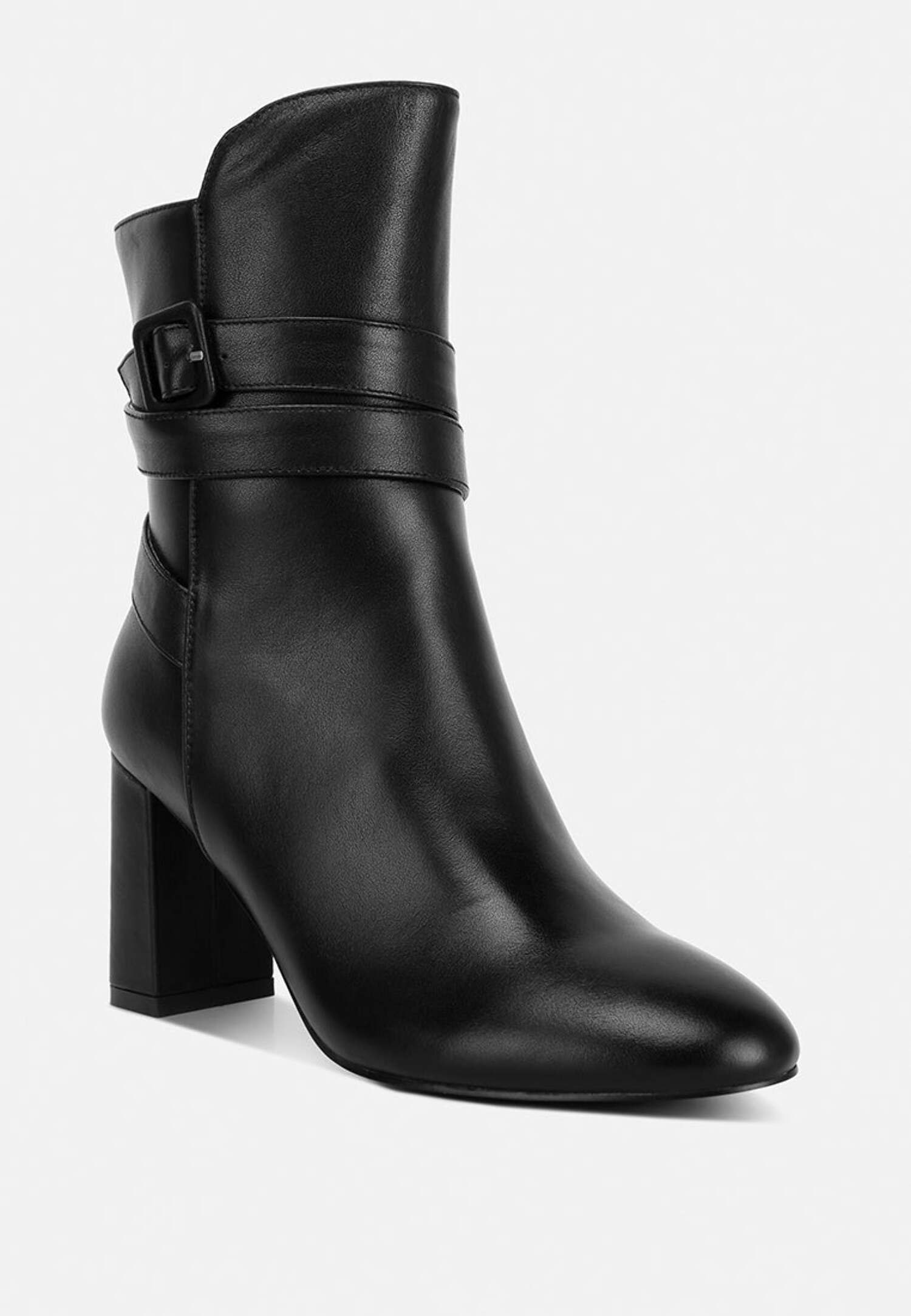 Cobra Buckle Strap Embellished Boots In Black - Walmart.com