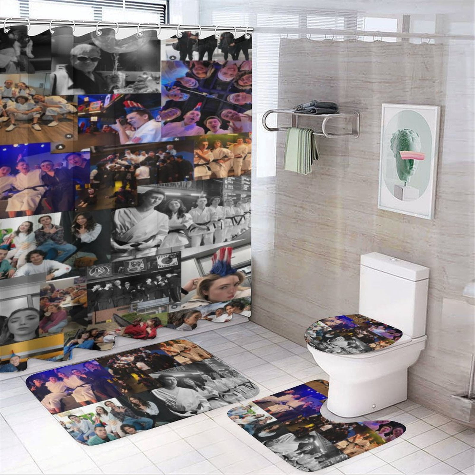 Cobra Kai 4PCS Shower Curtain Set with Non Slip Rugs, Toilet Lid Cover ...