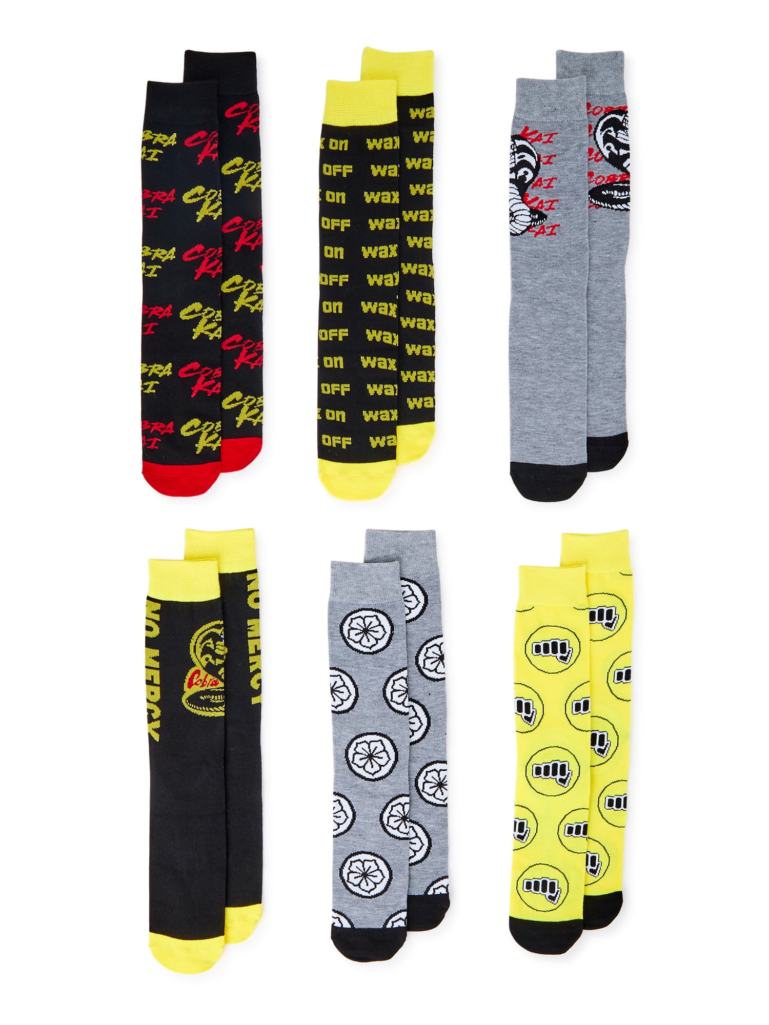 Cobra Kai 6-Pack Crew Length Polyester Dojo Socks with Reinforced Heel ...