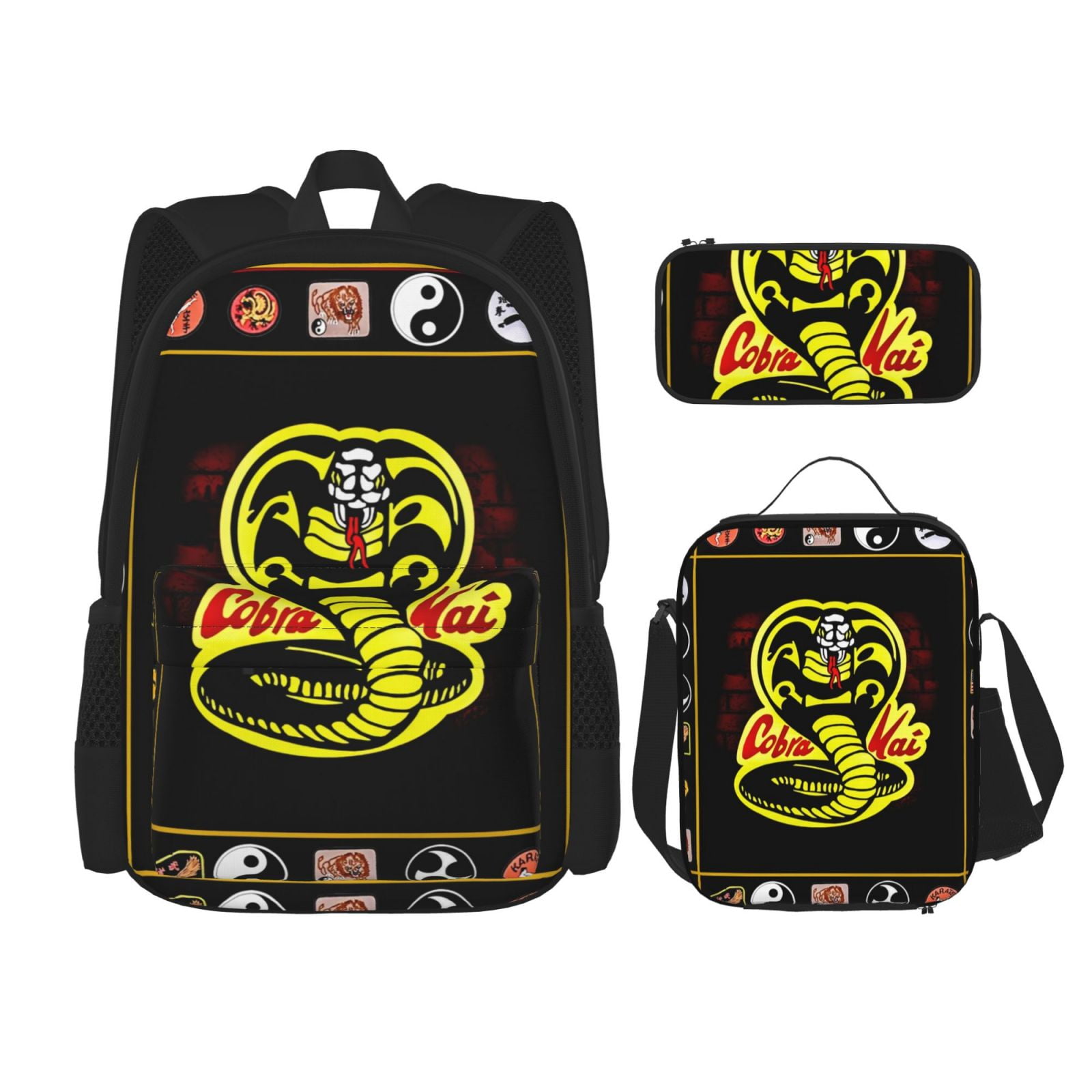 Cobra Kai Backpack, 3 PCS College School Backpacks Bookbag Set with Lunch Box School Bag ...