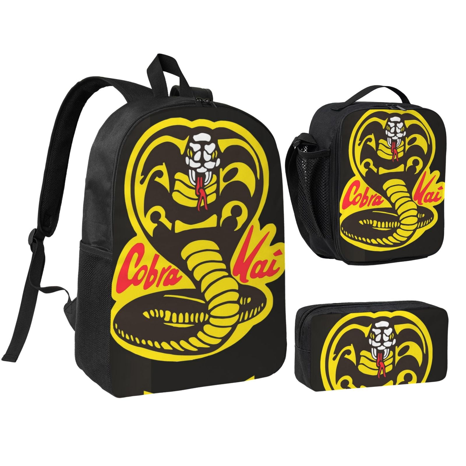 Cobra Kai Backpack 3 Piece Set Bookbag with Lunch Box Pencil Case ...