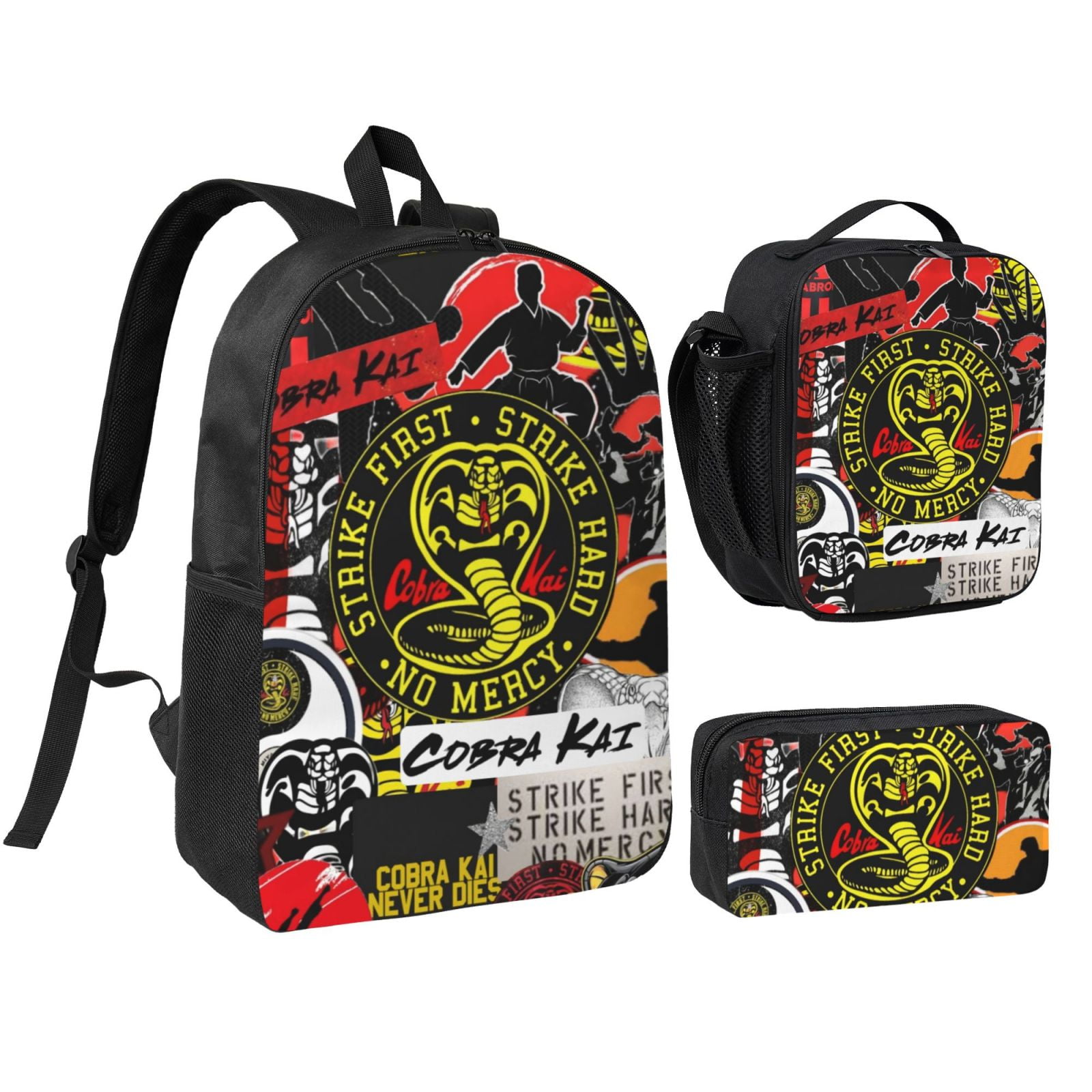 Cobra Kai Backpack 3 Piece Set Bookbag with Lunch Box Pencil Case ...