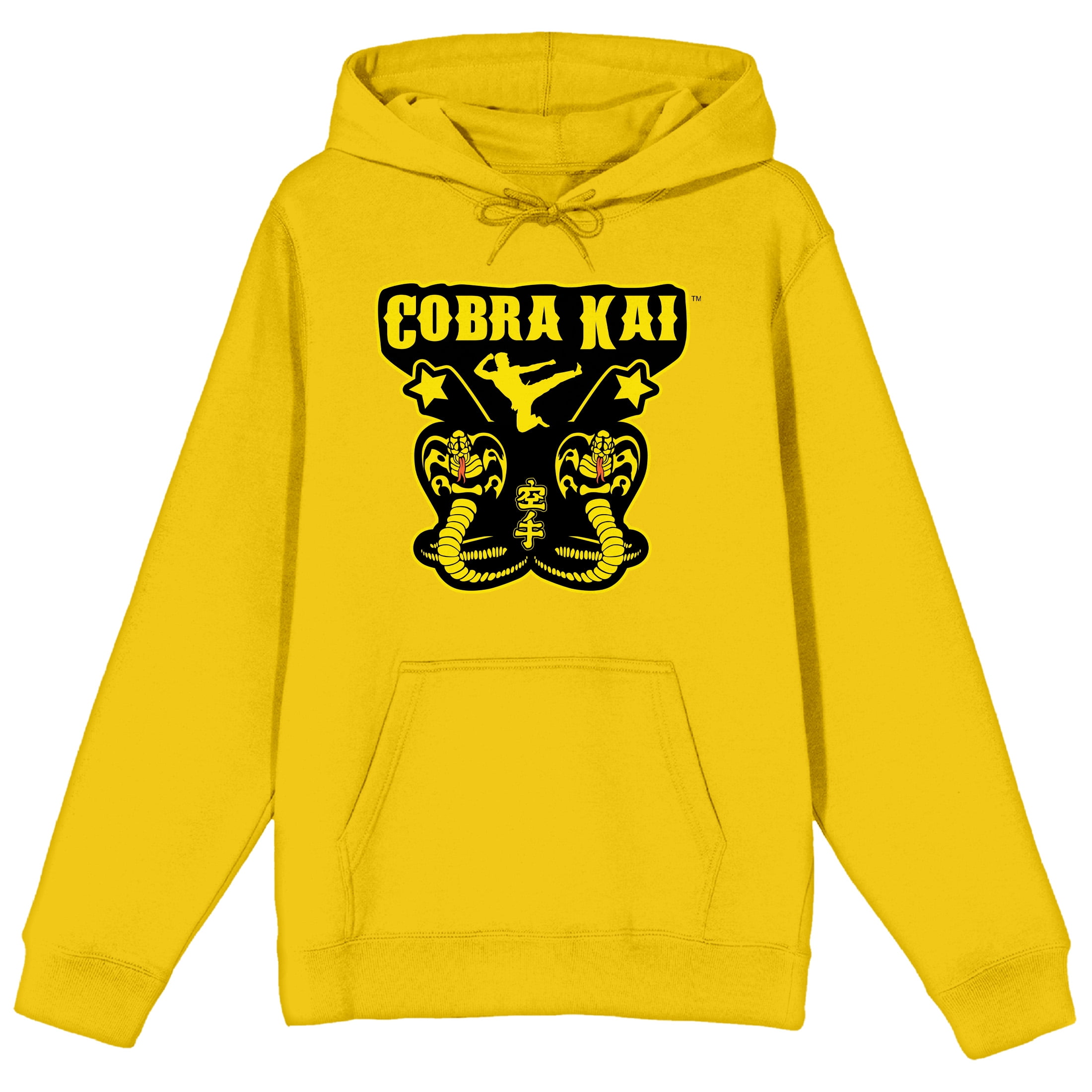 Cobra Kai Double Cobra Logo Long Sleeve Yellow Adult Hooded Sweatshirt ...