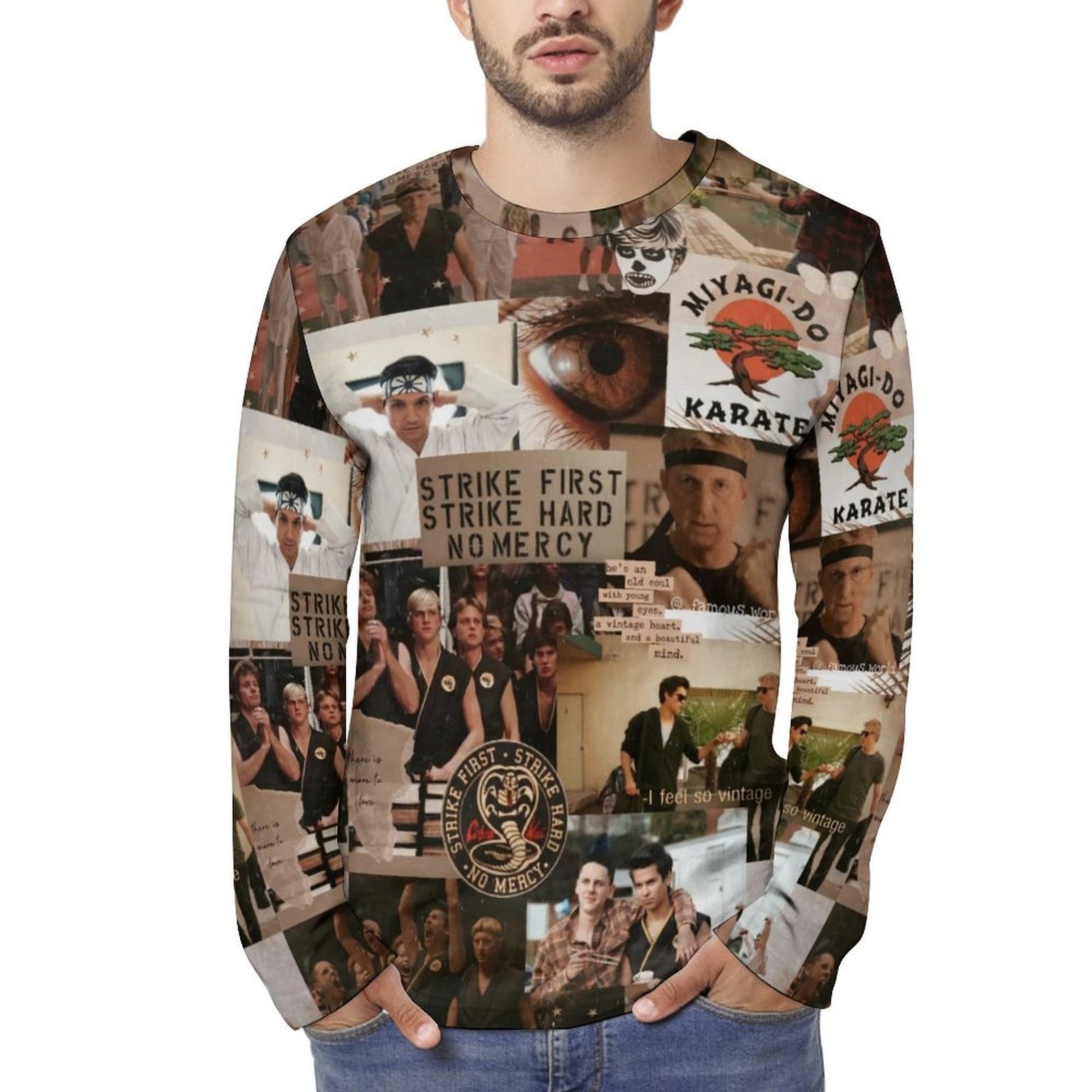 Cobra Kai Long Sleeve Shirts for Men Trendy Streetwear Crew Neck Tops Full Print Funny Graphic T ...