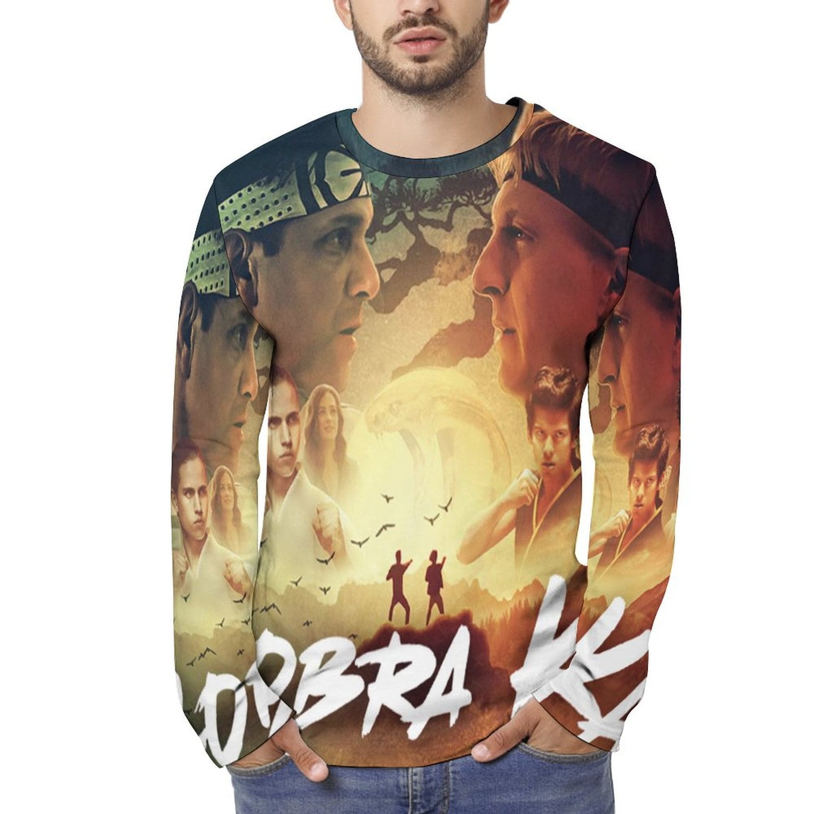 Cobra Kai Long Sleeve Shirts for Men Trendy Streetwear Crew Neck Tops Full Print Funny Graphic T ...