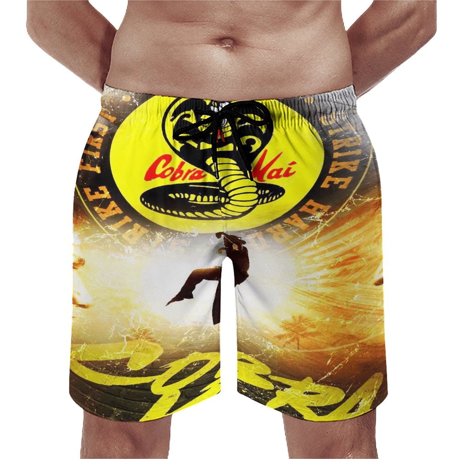 Cobra Kai Men's Beachwear Quick Dry 3D Printed Beach Board Shorts with Pockets Cool Mesh Lining ...