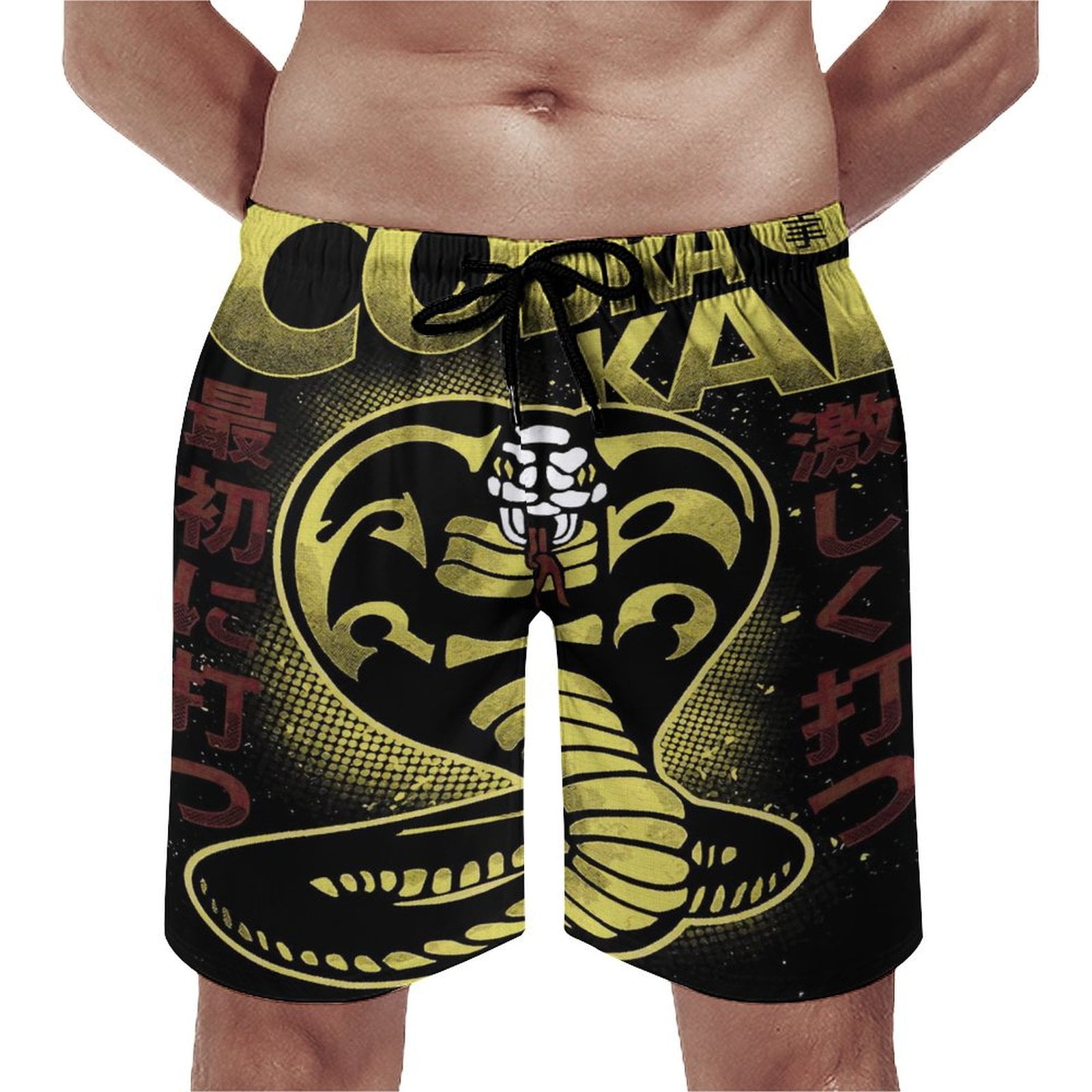 Cobra Kai Men's Beachwear Quick Dry 3D Printed Beach Board Shorts with Pockets Cool Mesh Lining ...