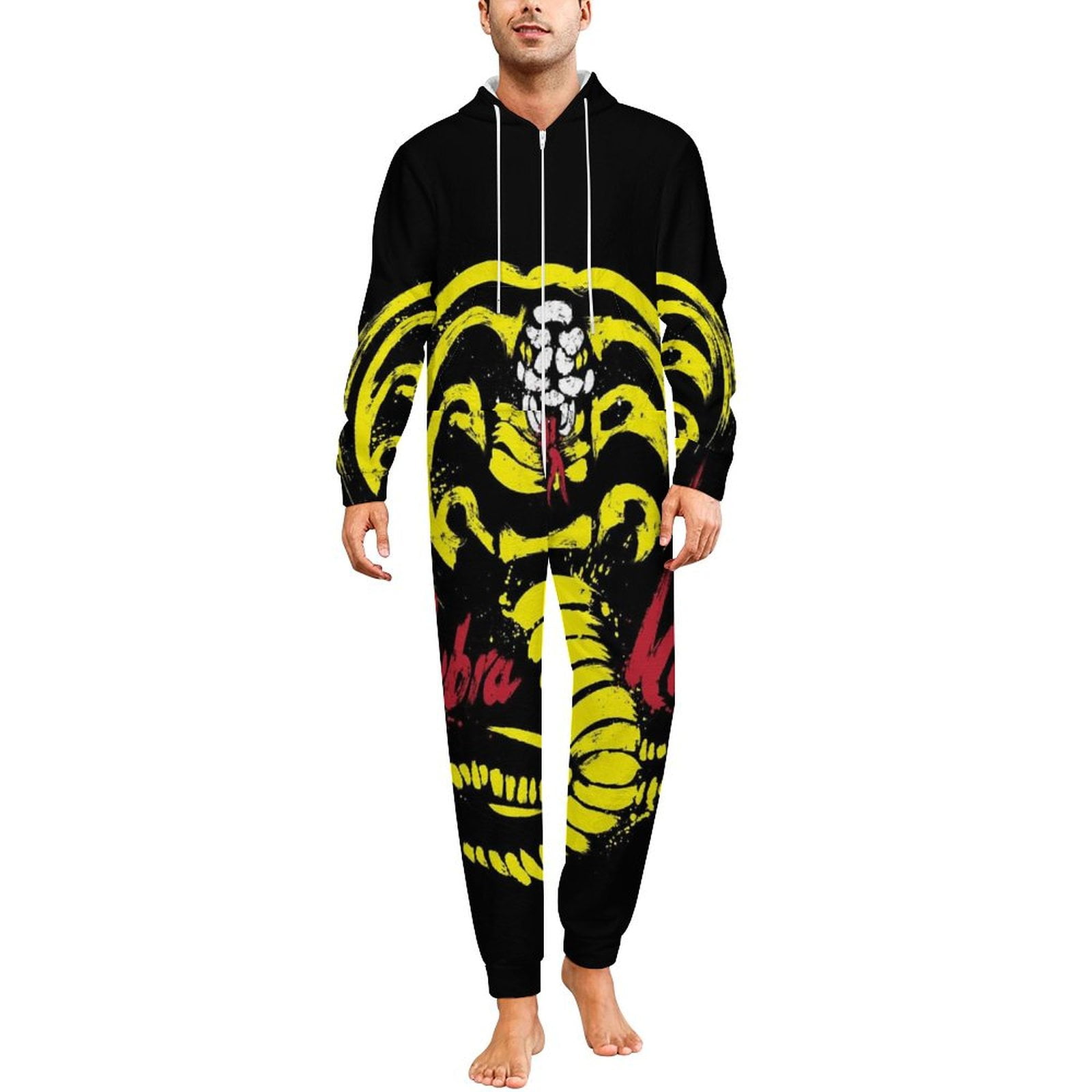 Cobra Kai Men's Hooded Jumpsuit Onesie Pajamas Cozy Zip Up One Piece Pajamas - Walmart.com