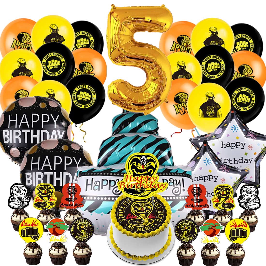 Cobra Kai Party Supplies 5th Decor Kit Balloons Birthday Cake Topper ...