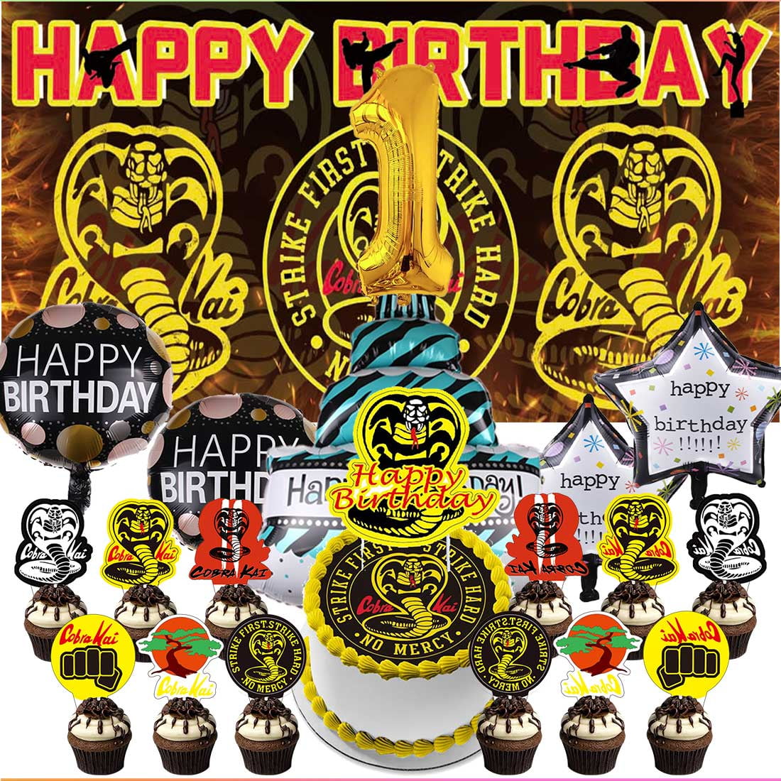 Cobra Kai Party Supplies Decor 1st Kit Balloons Birthday Cake Topper ...
