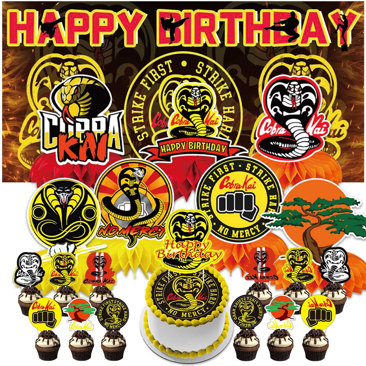 Cobra Kai Party Decorations Decor Supplies Honeycomb Centerpieces Table ...