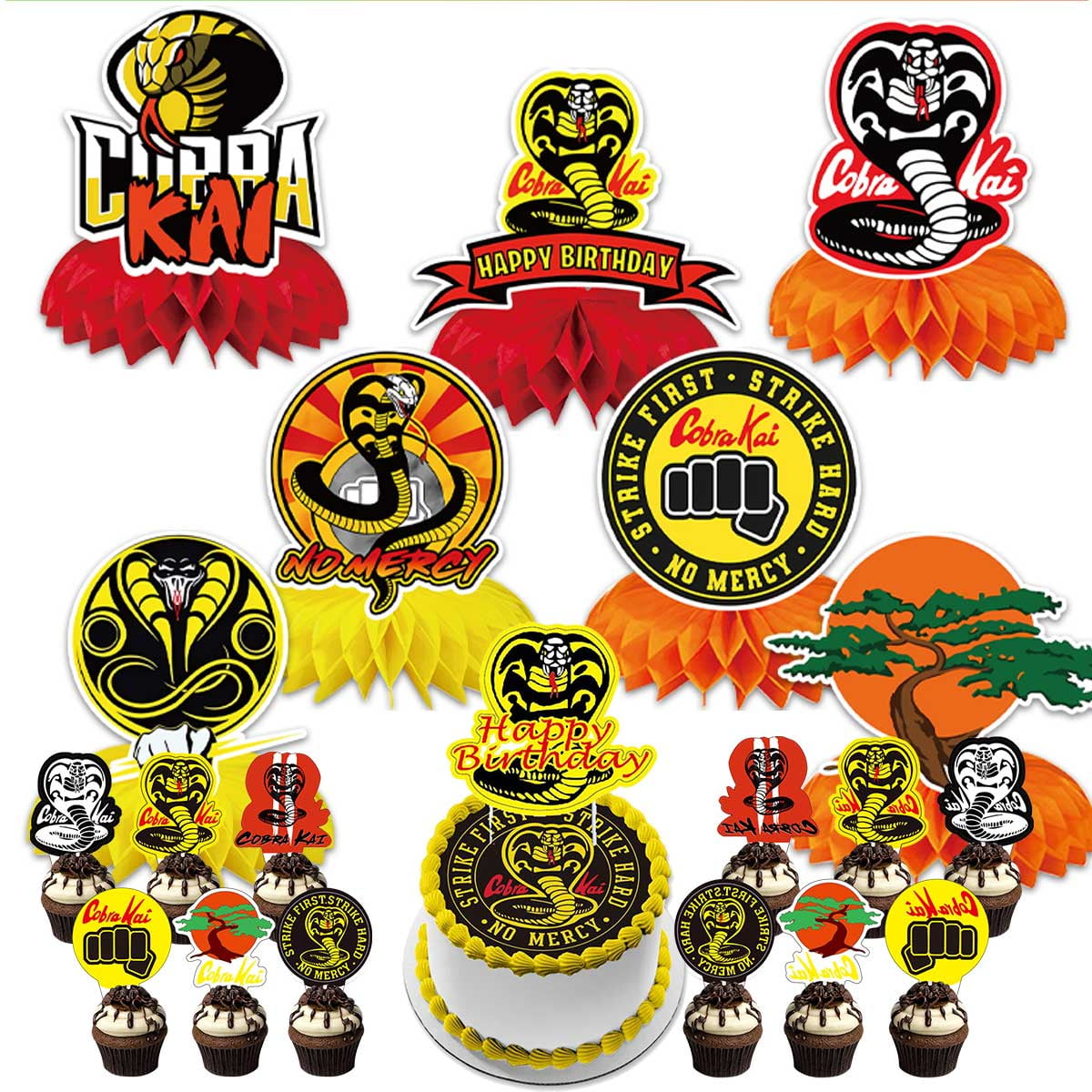 Cobra Kai Party Supplies Honeycomb Centerpieces Table Toppers Cake Toppers Decorations for ...