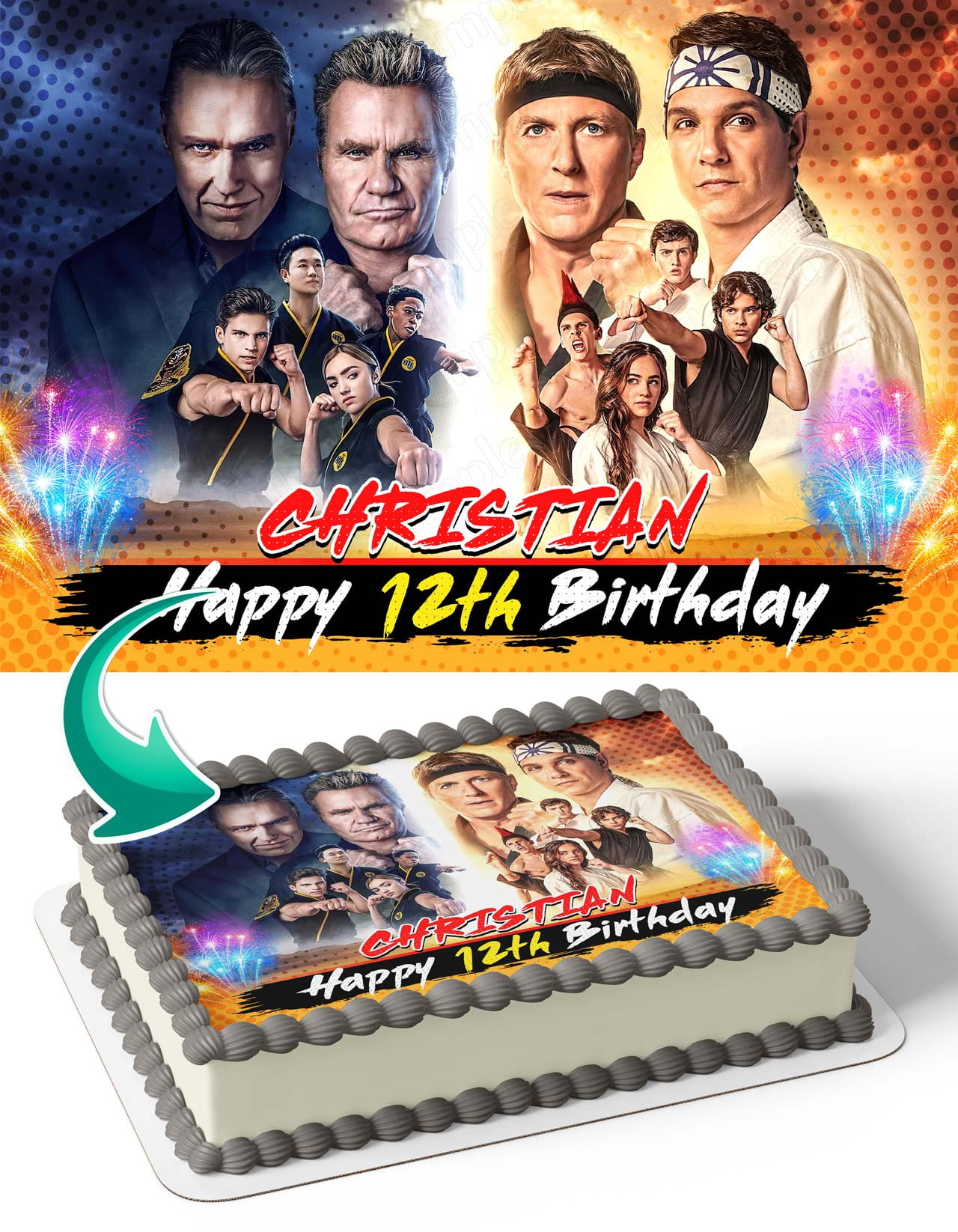 Cobra Kai vs Miyagi do Edible Image Cake Topper Personalized Birthday Sheet Decal Banner 1/4 ...