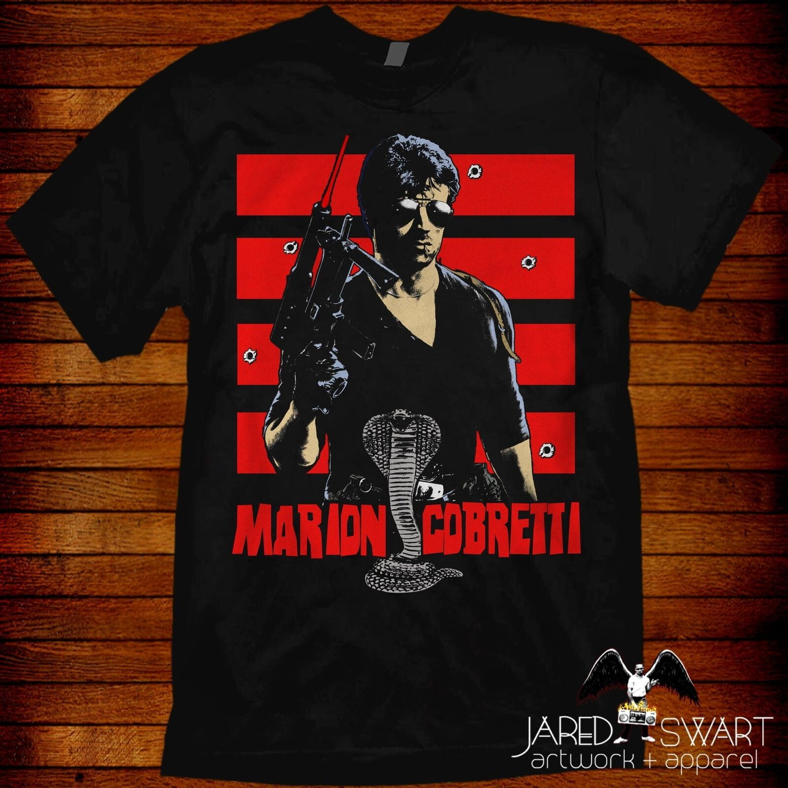Cobra Marion Cobretti T-shirt 80s movie Stallone 1986 art by Jared ...