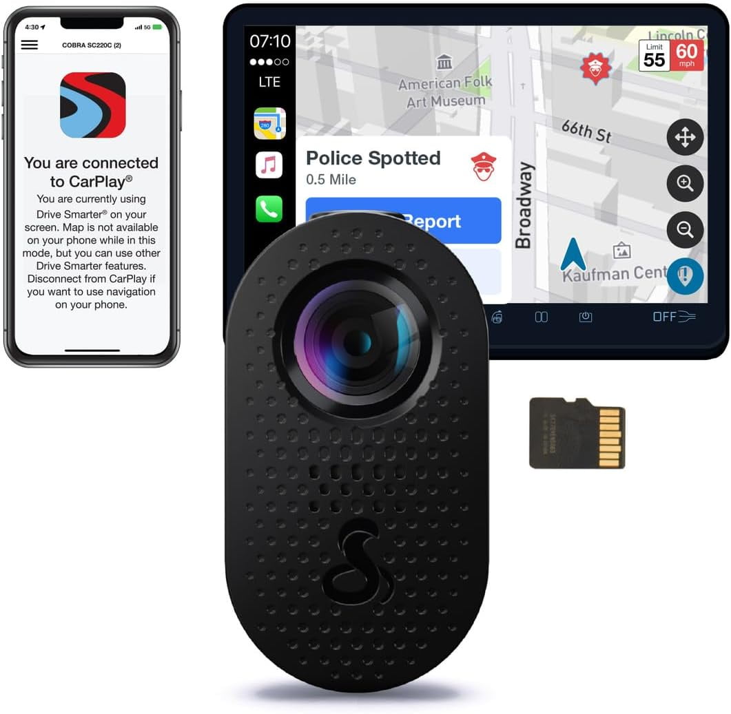 Cobra SC 120 QHD Universal Dash Cam with Apple CarPlay & Android Auto, GPS, Bluetooth®, and Wi ...
