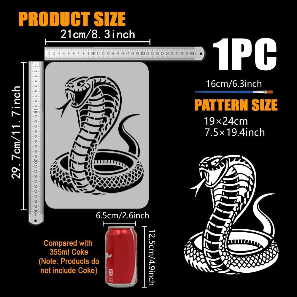 Cobras Stencil with a Paint Brush 11.7x8.3Inch Reusable Snakes Stencil ...