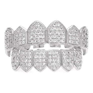 LNGOOR 18K Gold Plated Grillz, Iced Out Hip Hop Poker Diamond Grills ...