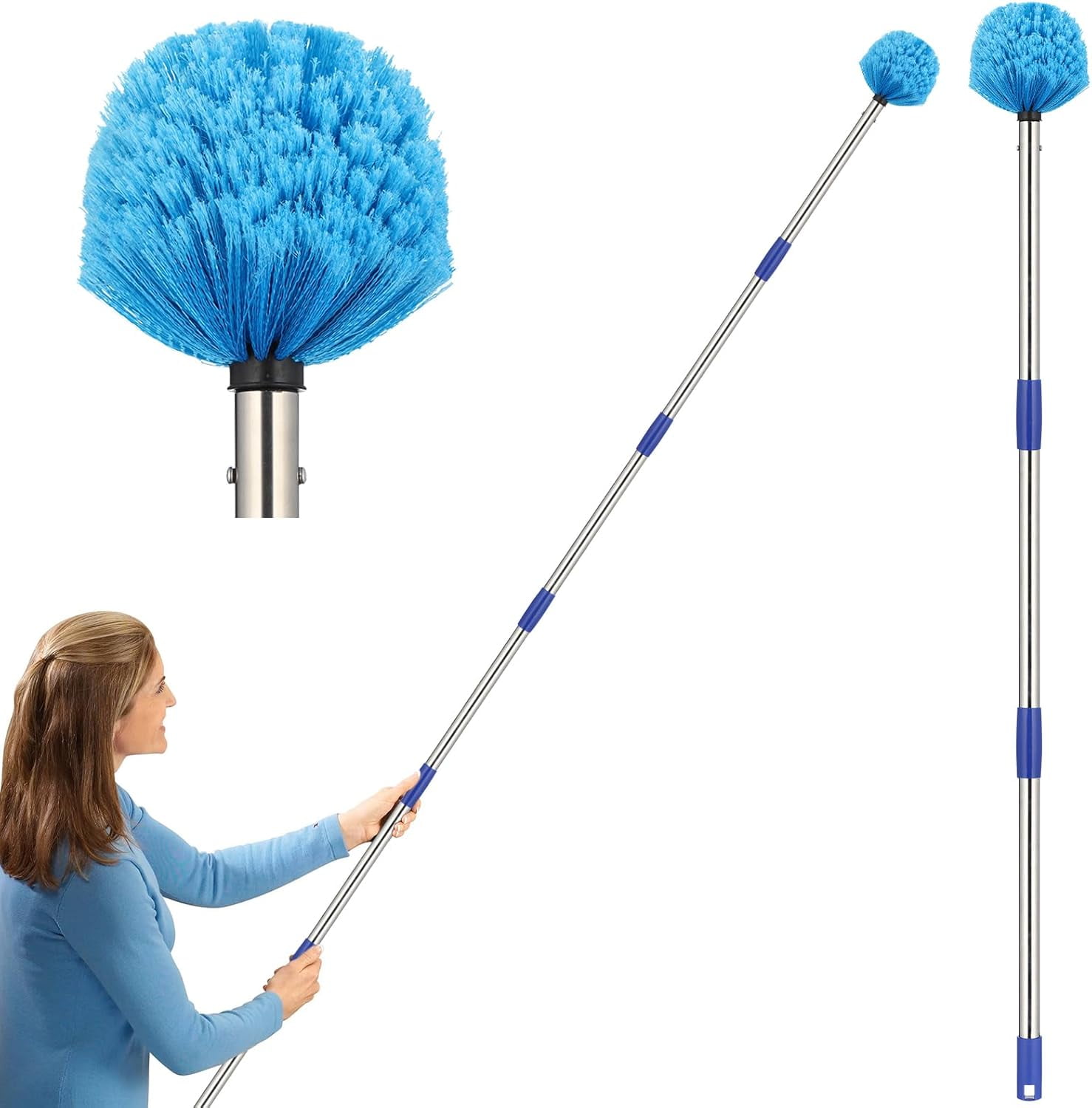 Cobweb Duster with Extension Pole, 10 ft Spider Web Brush for Outdoor ...
