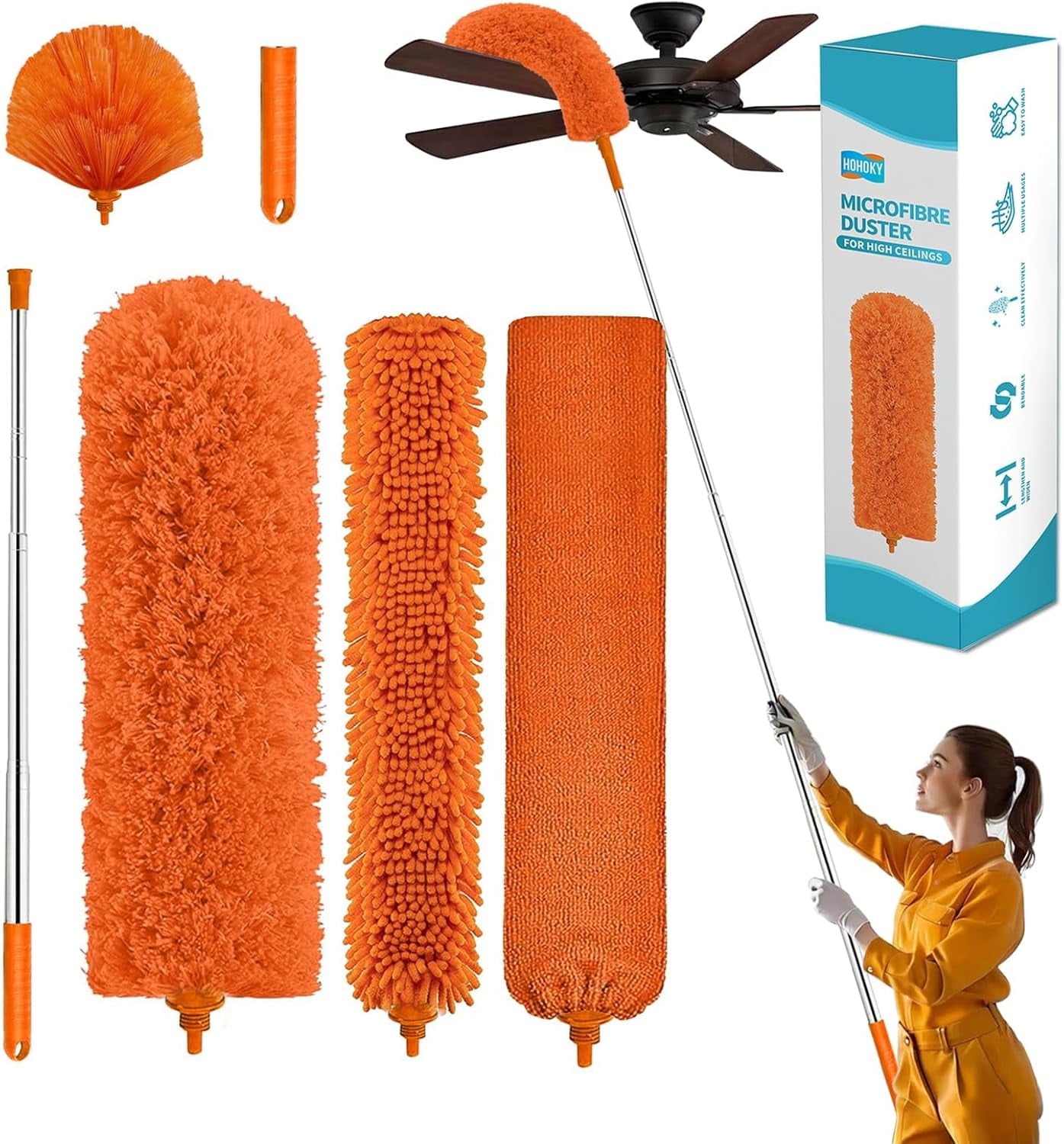 Cobweb Duster with Extension Pole,Cleaner Outdoor 110" Telescoping ...