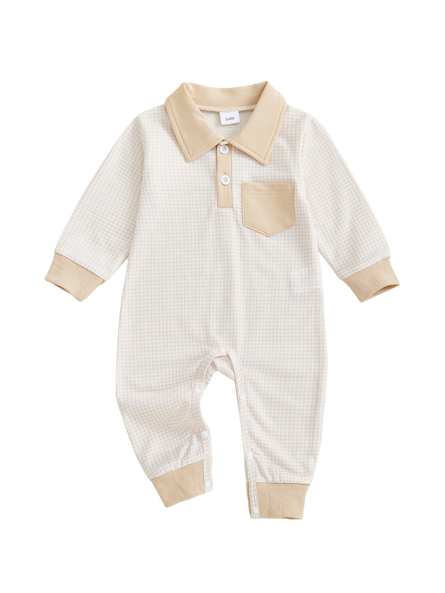 CocMouse Baby Boy Romper Fall Long Sleeve Lapel Collar Plaid Jumpsuit ...