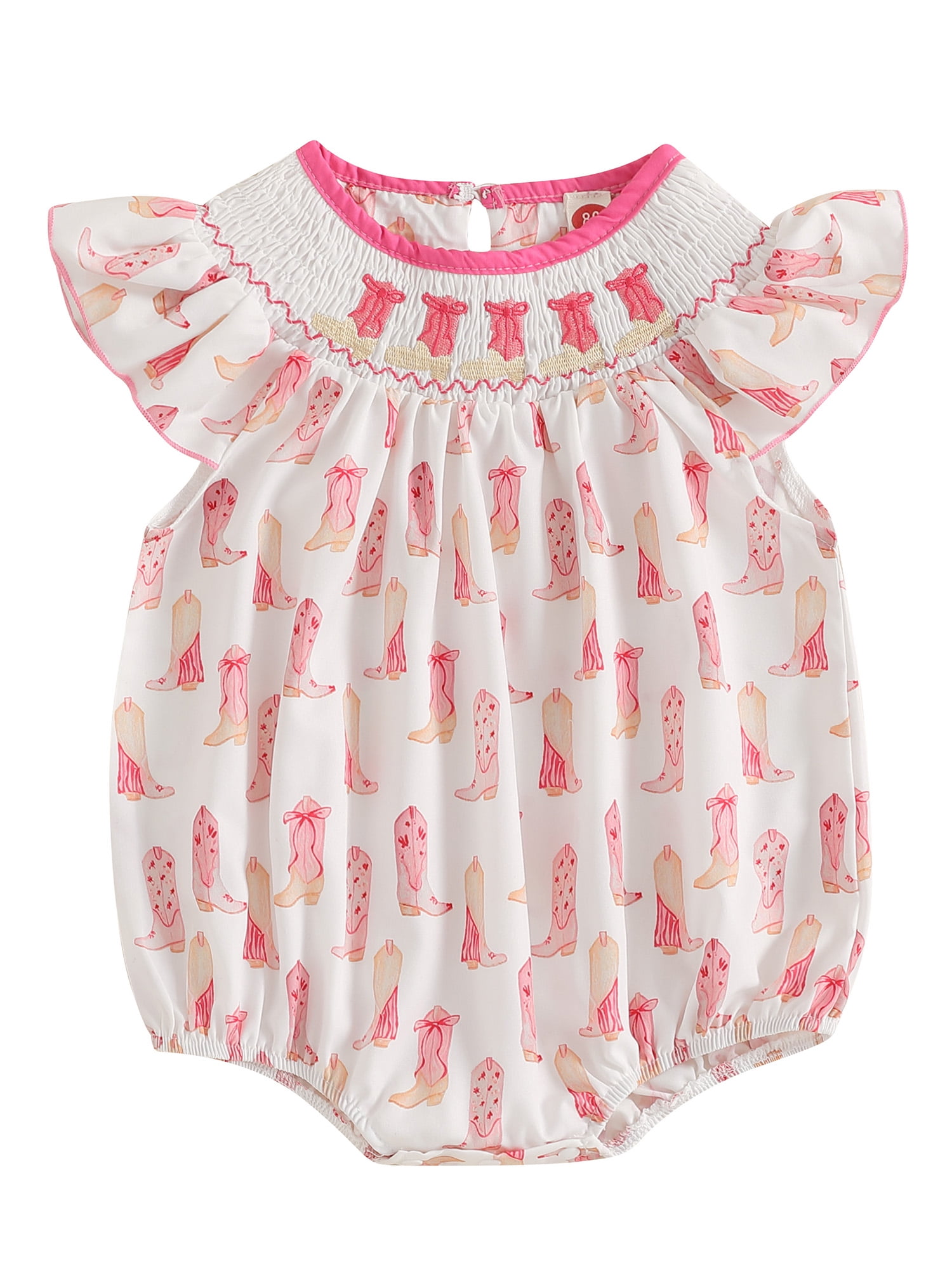 CocMouse Baby Girl Romper Fly Sleeve Round Neck Boots Print Smocked ...