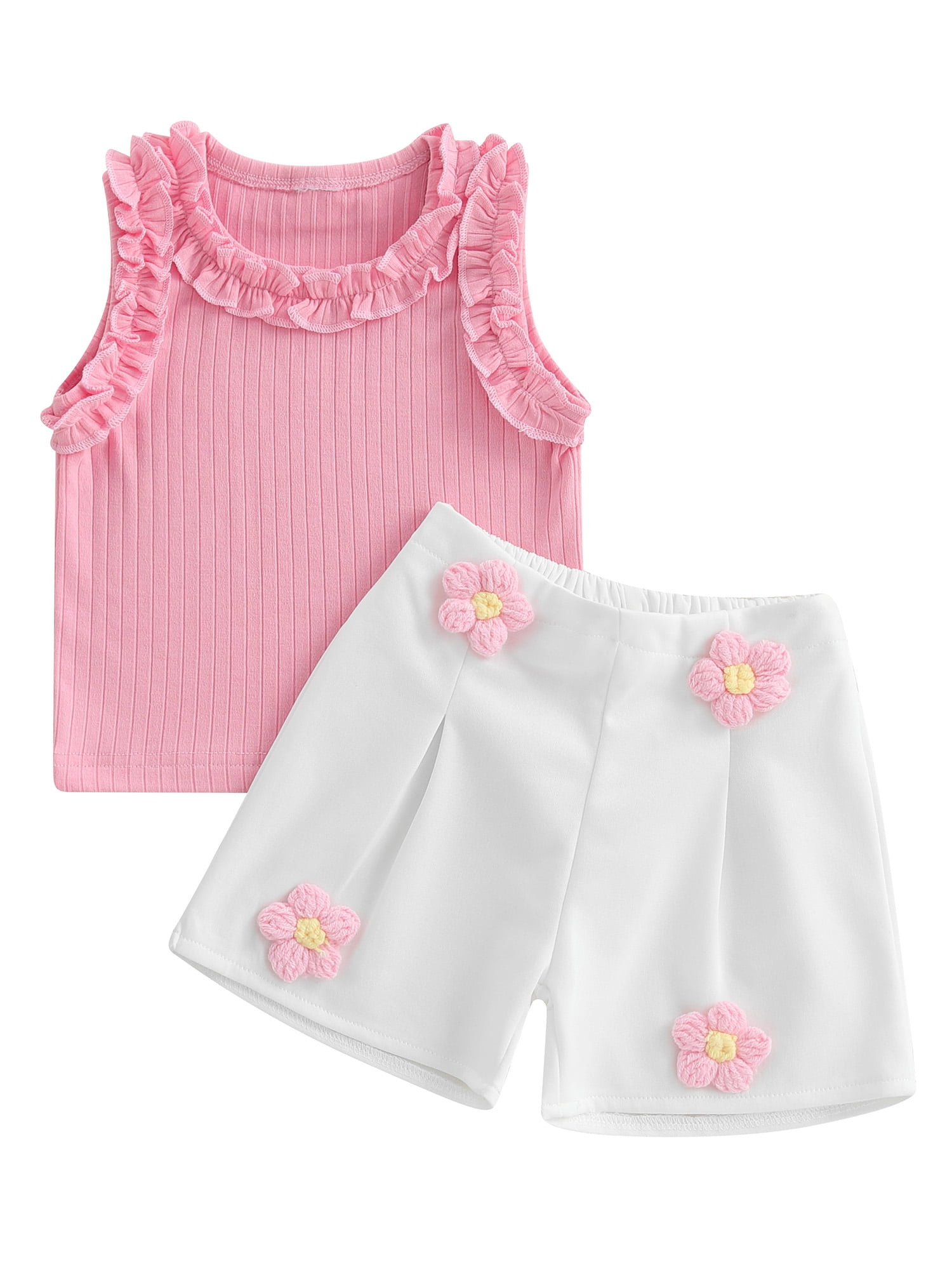 CocMouse Baby Girl Summer Outfits Ruffle Tank Tops + Crochet Flower ...