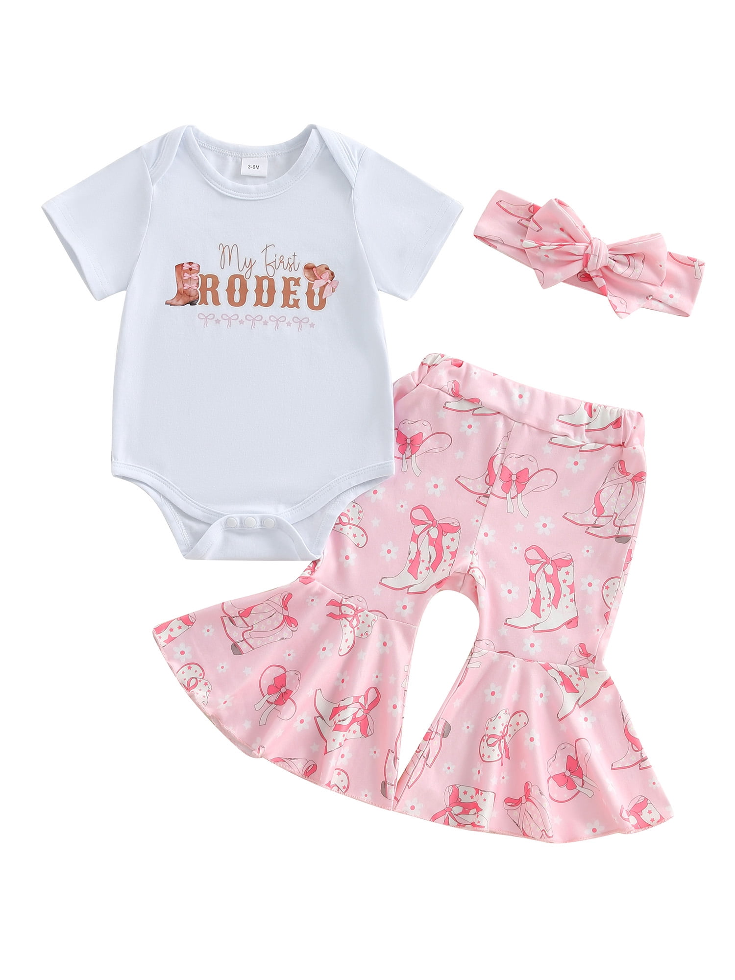 CocMouse Baby Girls Outfit Short Sleeve Romper Boot Print Flare Pants ...