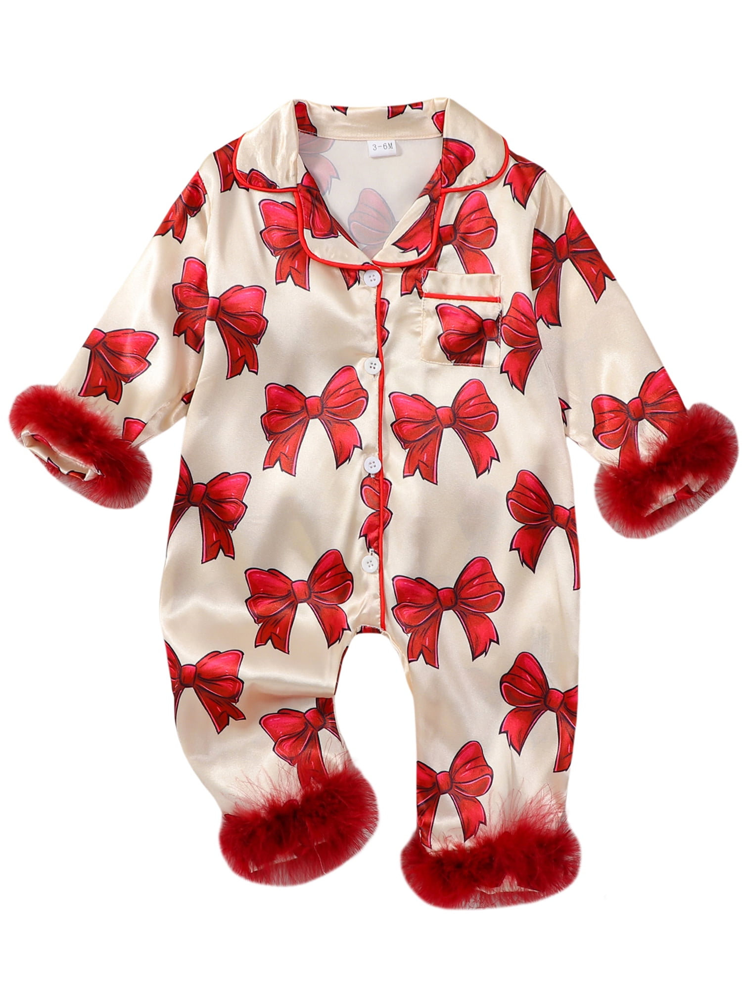 CocMouse Baby Girls Pajamas, Long Sleeve Bow Print Furry Patchwork ...