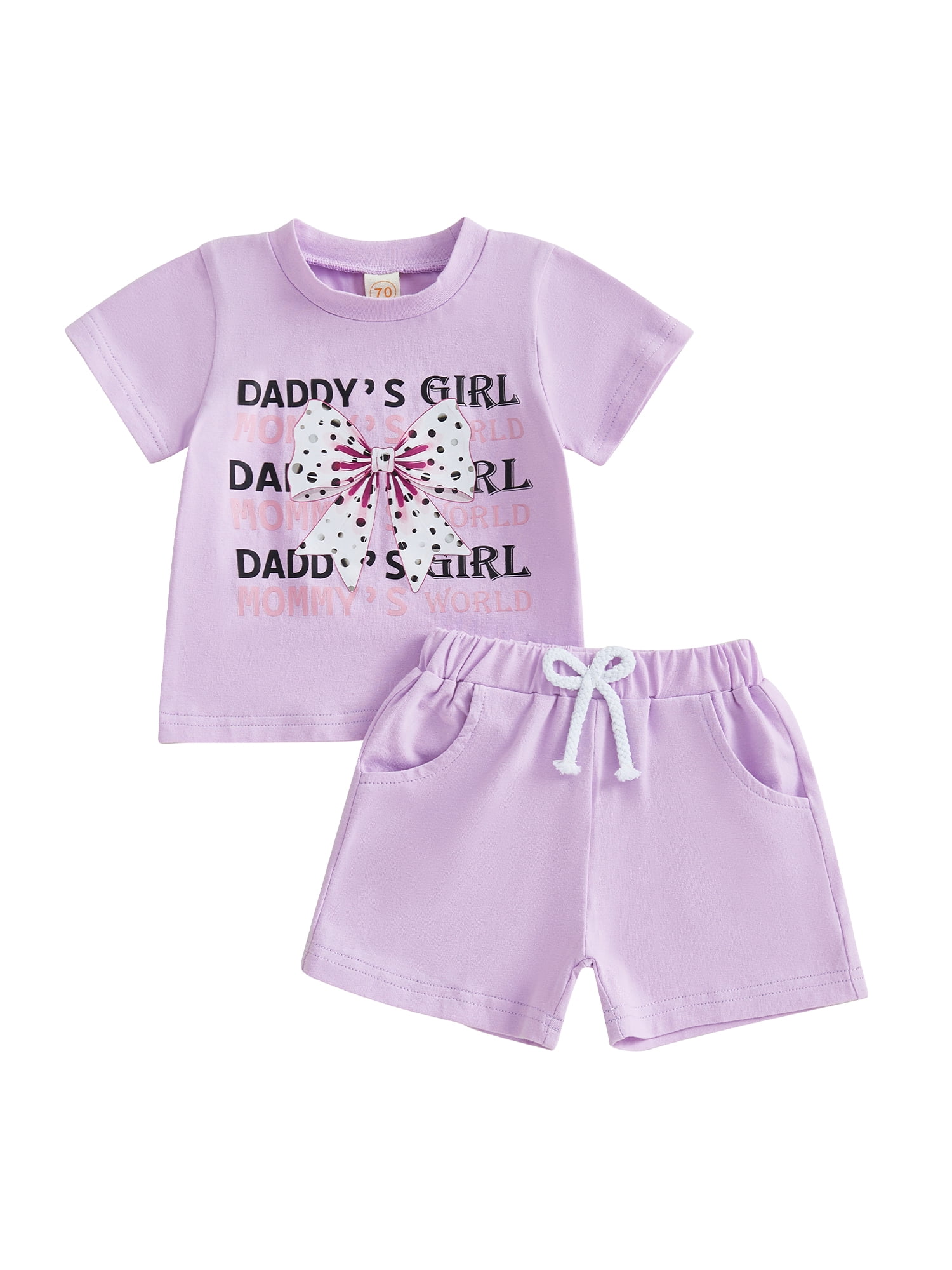 CocMouse Baby Toddler Girl Shorts Set Bow Letter Short Sleeve Tops ...
