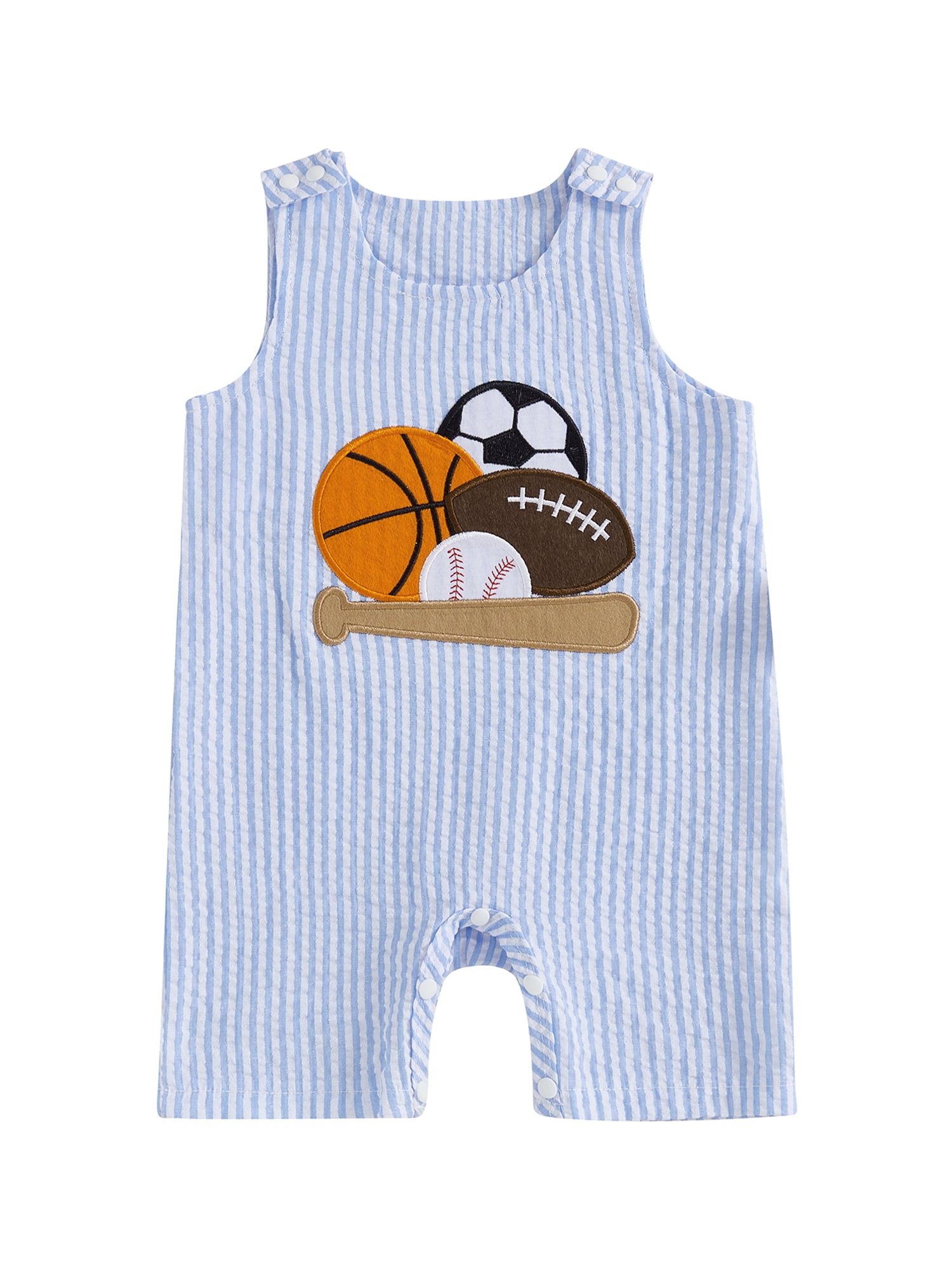 CocMouse Boy Romper Overalls Basketball Embroidery Stripe Round Neck ...
