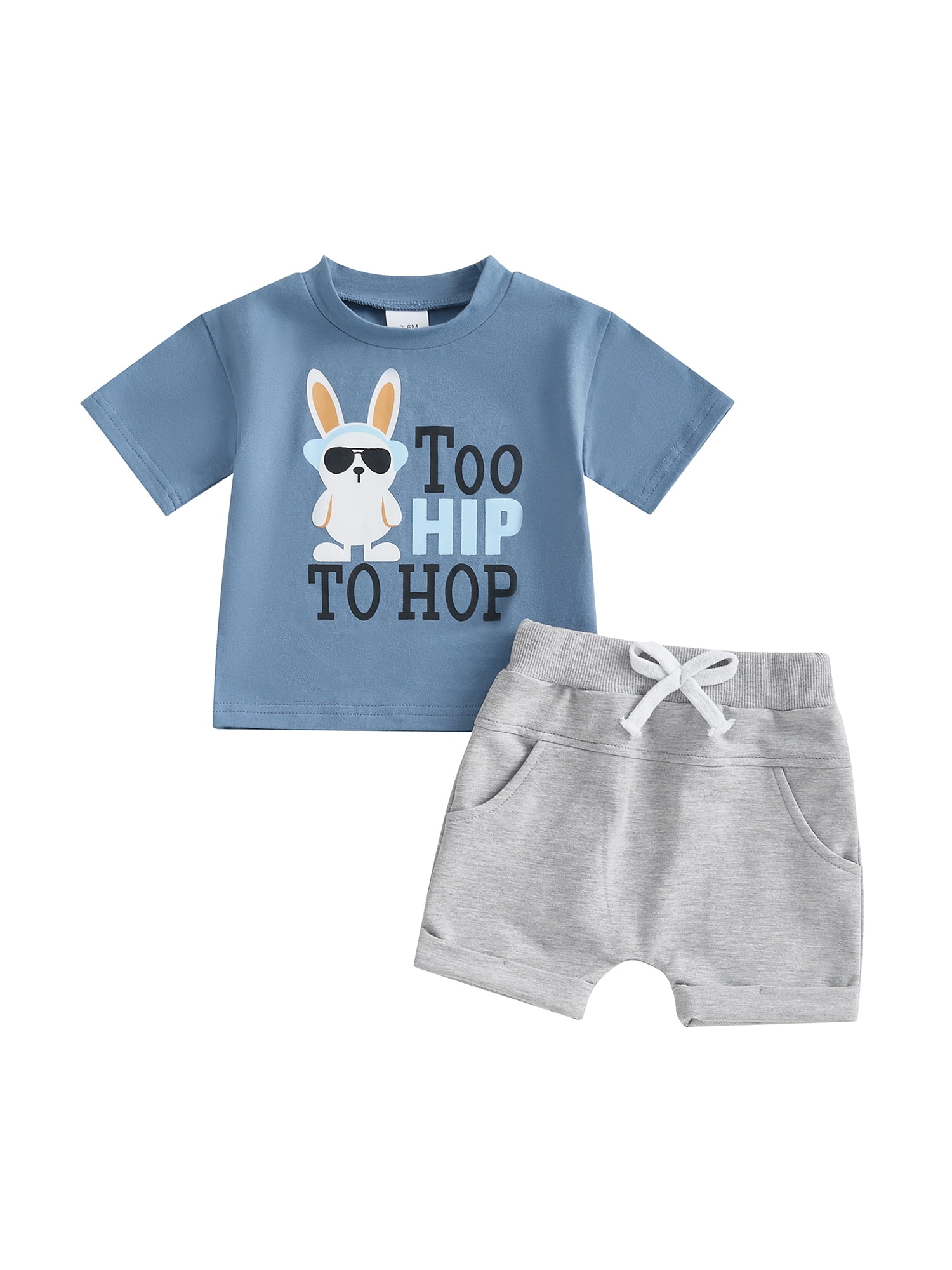CocMouse Boys Easter Shorts Sets Letter Bunny Print Tops and Solid ...