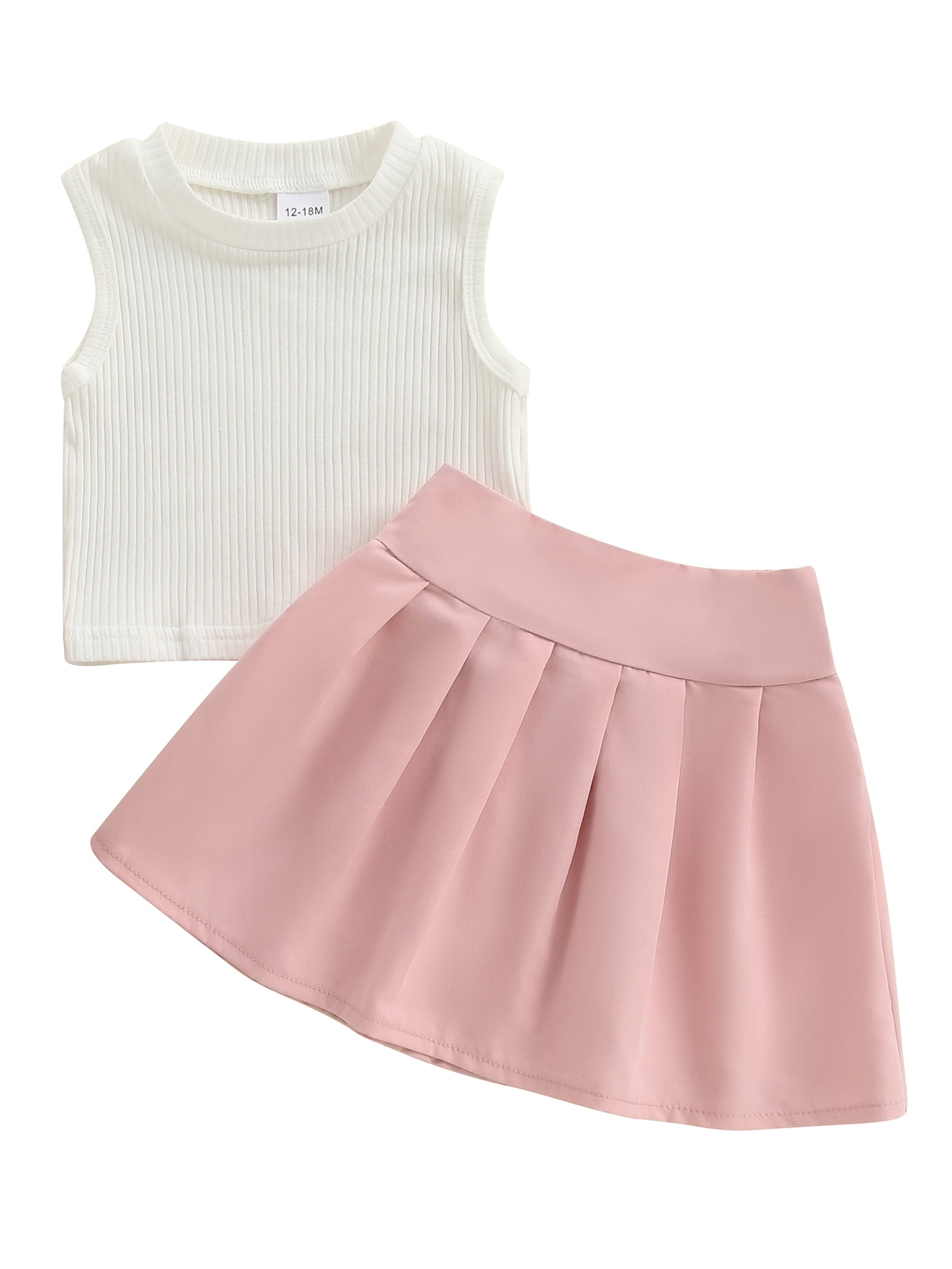 CocMouse Girl 2 Piece Outfit Solid Colors Ribbed Tank Tops and Pleated ...
