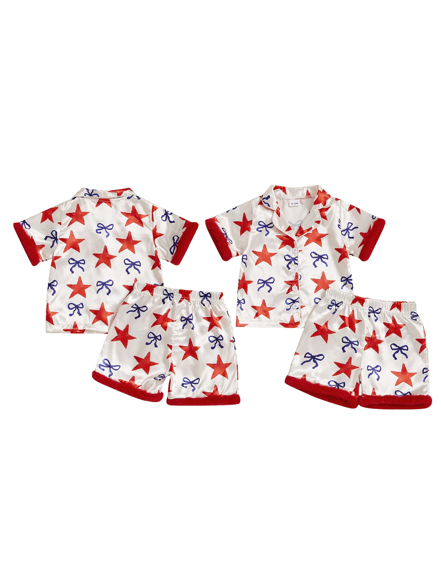 CocMouse Girl 4th of July Pajamas Set Star Lapel Short Sleeve Tops ...
