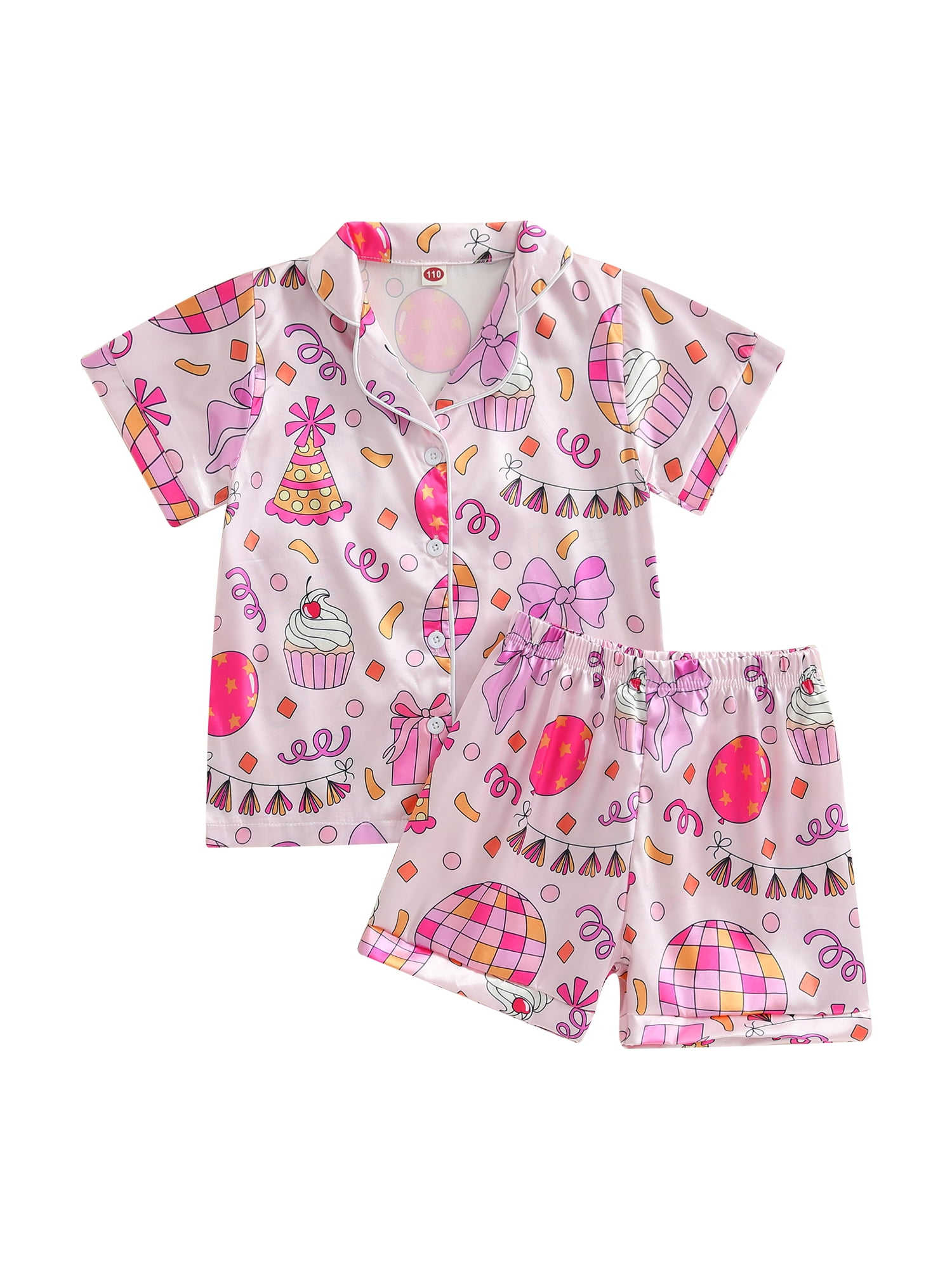 CocMouse Girl Birthday Pajamas Set Cake Print Short Sleeve Tops Shorts ...