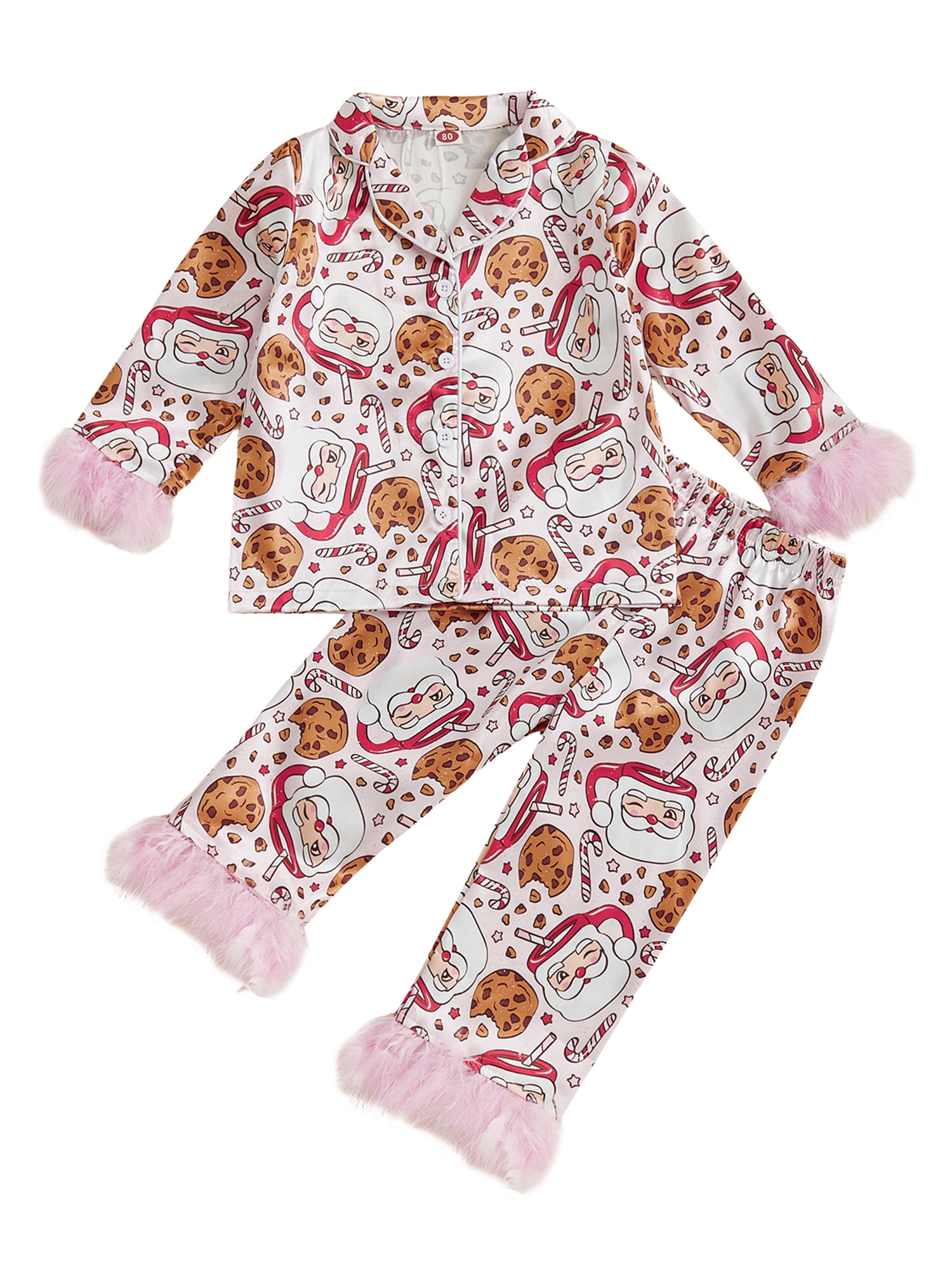 CocMouse Girl Christmas Pajamas Feather Cuffs Santa Long Sleeve Tops ...