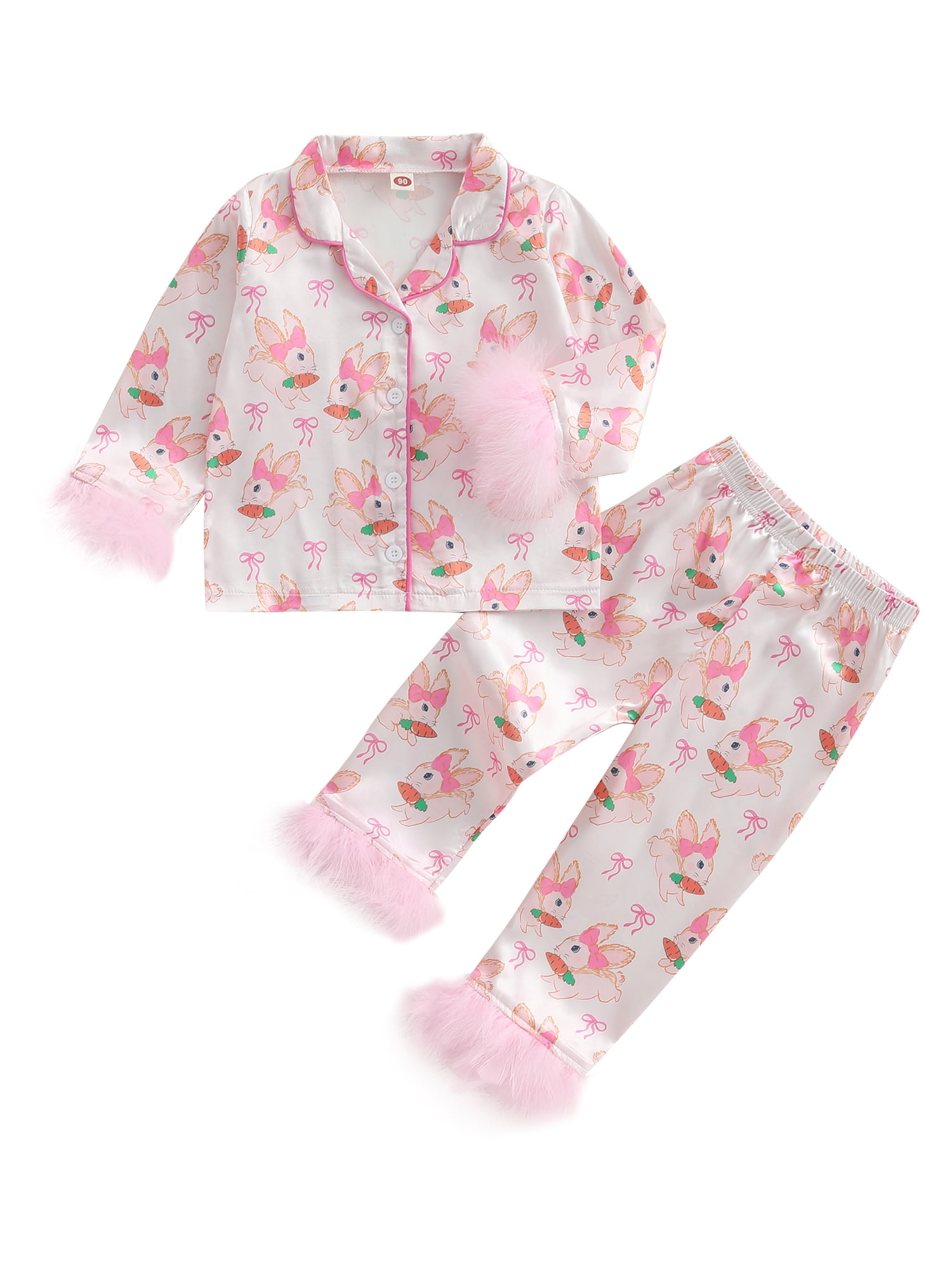 CocMouse Girl Easter Pajamas Set Bunny Print Feather Long Sleeve Tops ...