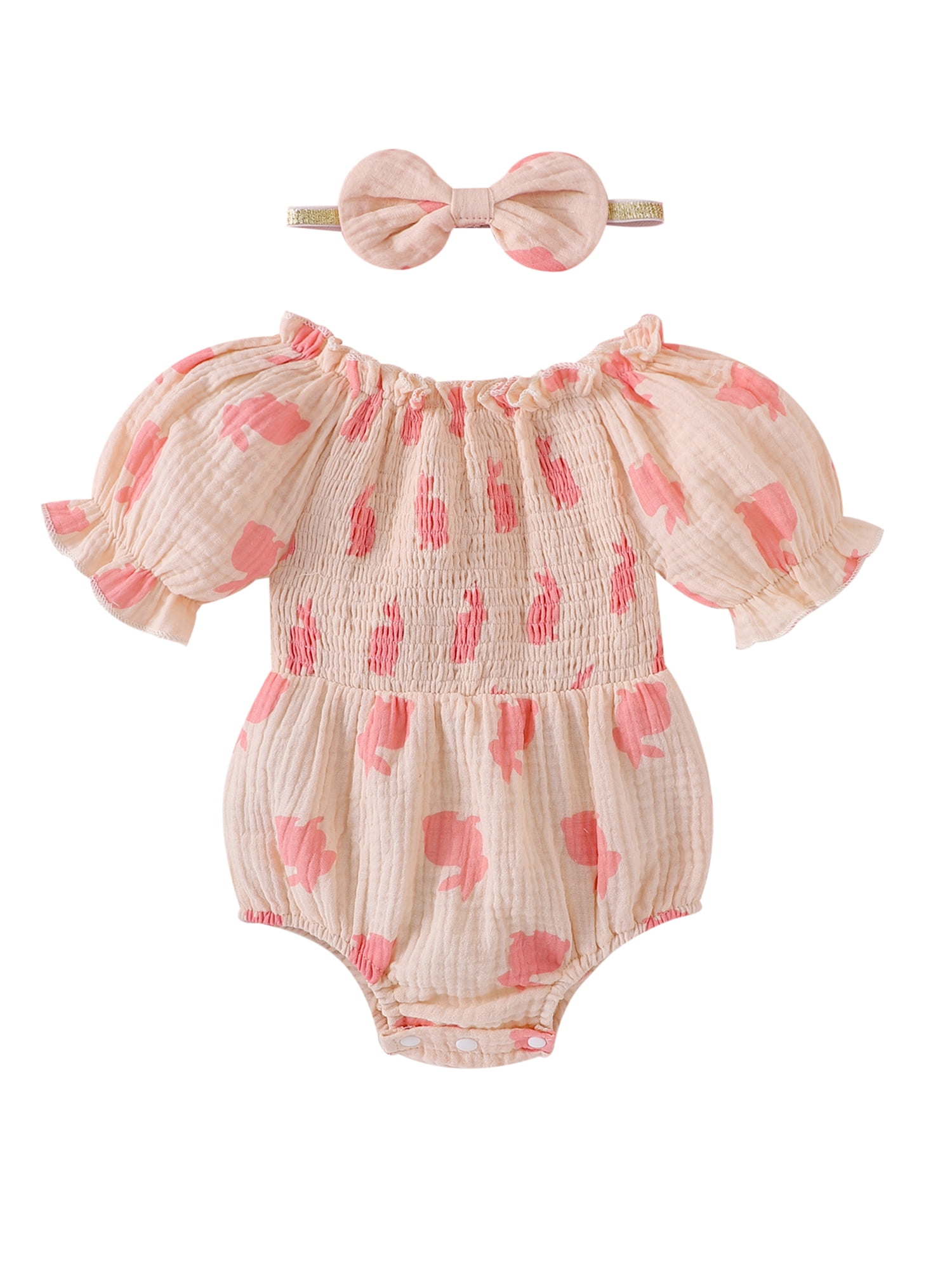 CocMouse Girl Easter Romper Dress Short Sleeve Bunny Print Romper with ...