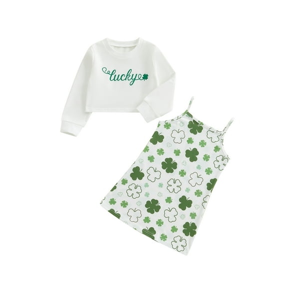 CocMouse Girl Irish Outfit Letter Long Sleeve Crop Tops Shamrock Dress ...