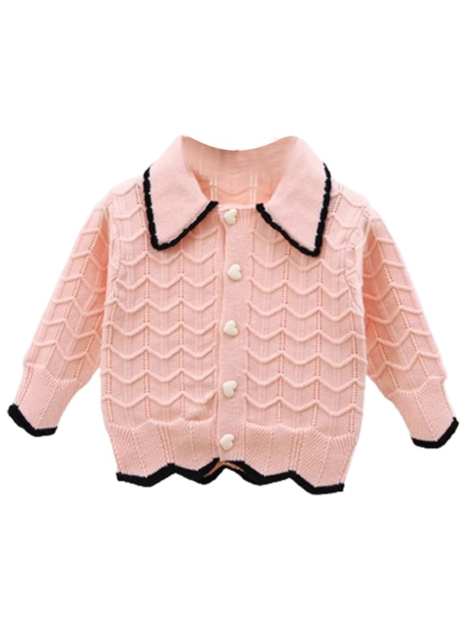 CocMouse Girls Knit Sweater Long Sleeve Lapel Wave Pattern Button Up ...