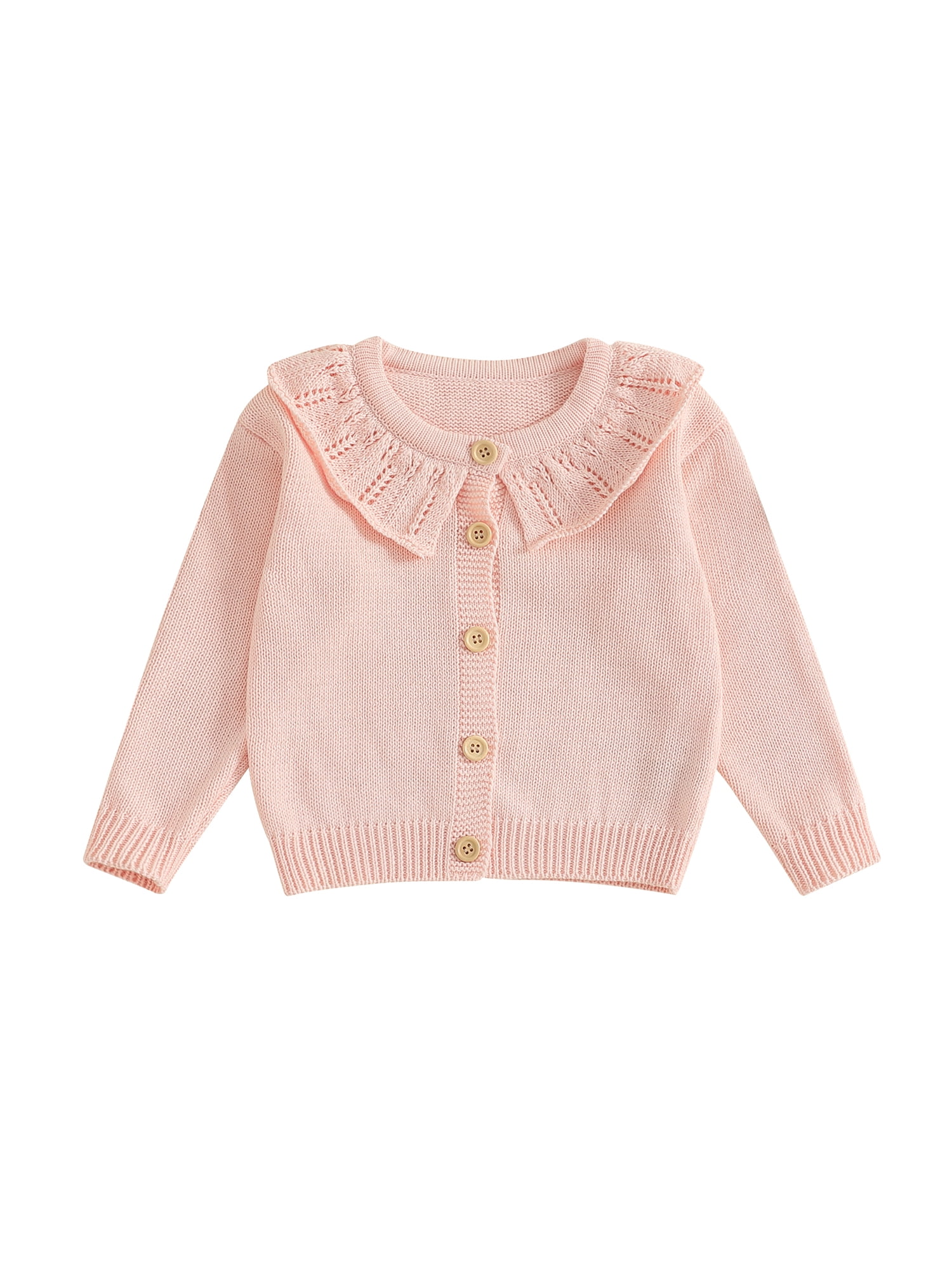 CocMouse Girls Knit Sweater Solid Color Ruffled Long Sleeve Button ...