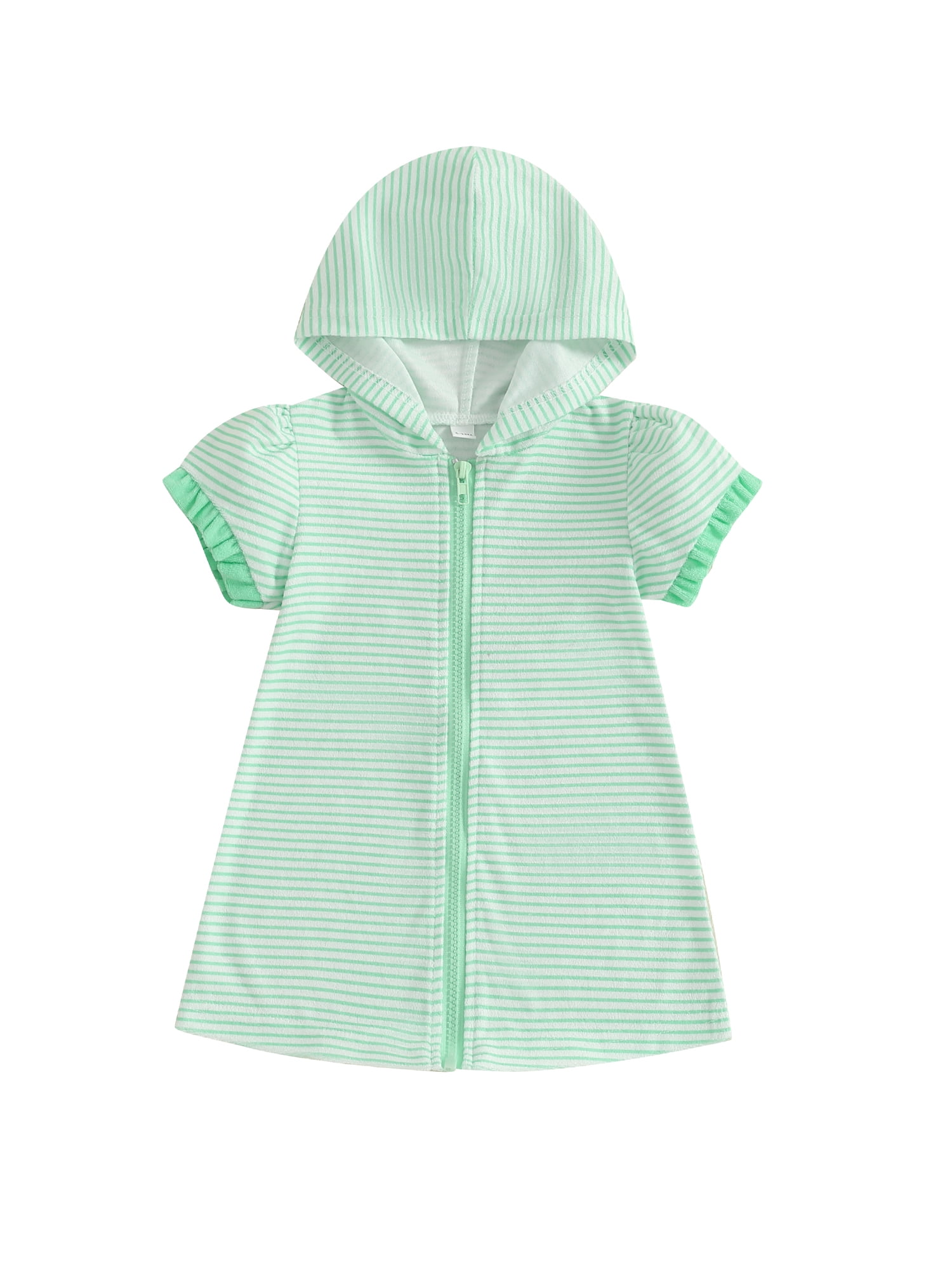 CocMouse Girls Swim Cover Up Short Sleeve Zip Up Hooded Striped Pool ...