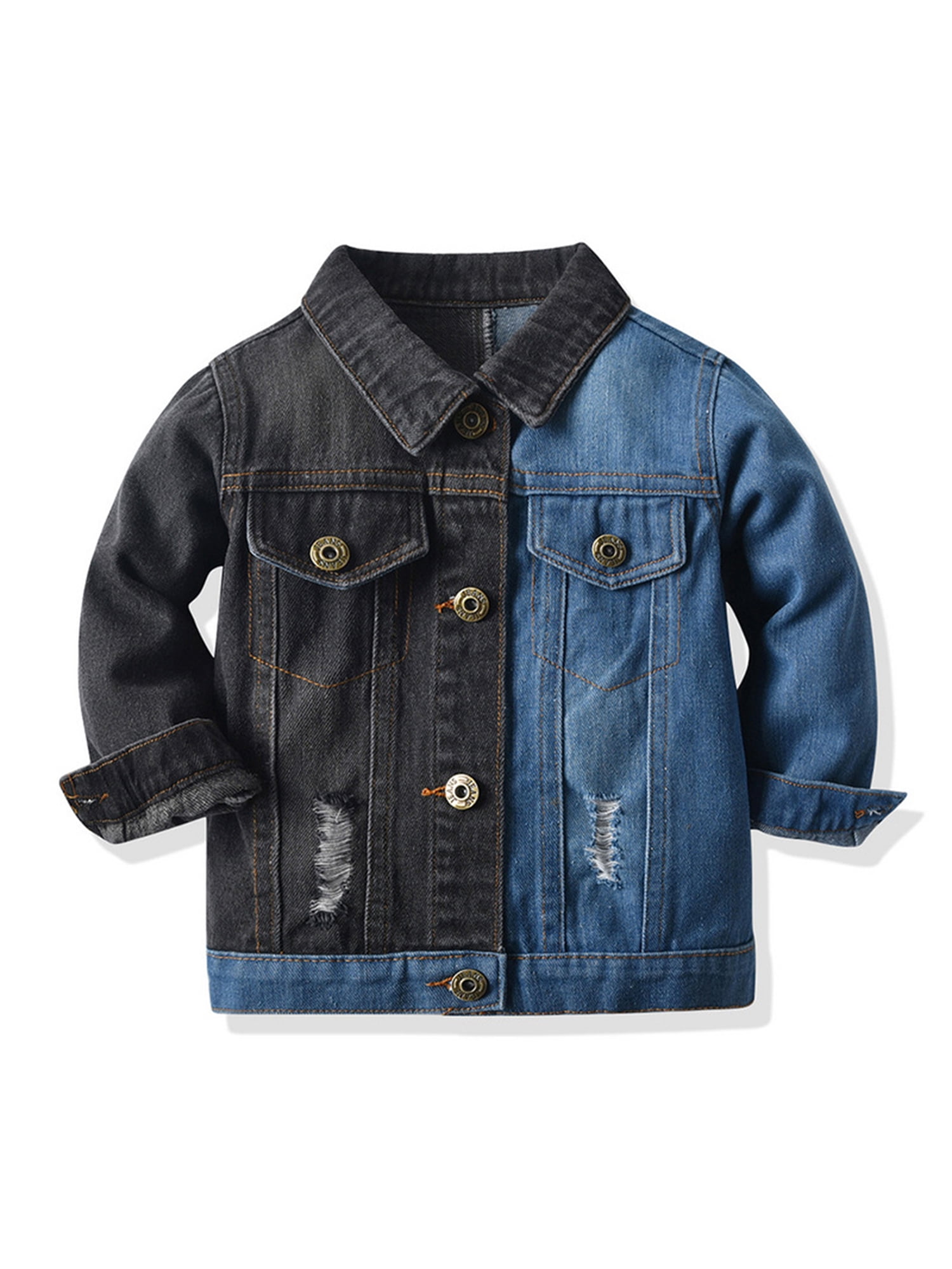 CocMouse Kids Boy Denim Jacket Contrast Color Ripped Warm Button Jean ...