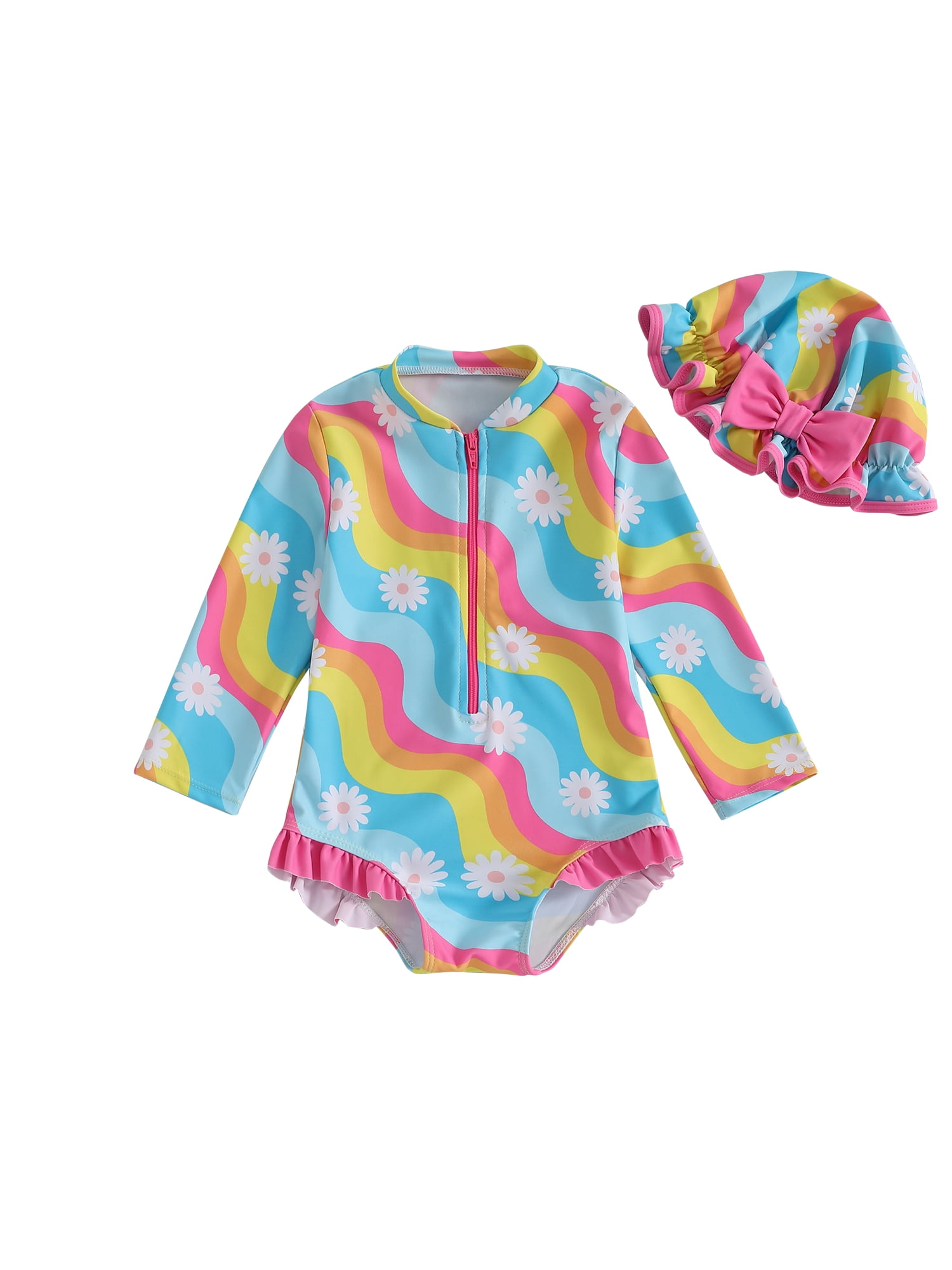 CocMouse Kids Girls Rash Guard Swimsuit Rompers Swimwear with Swim Cap ...