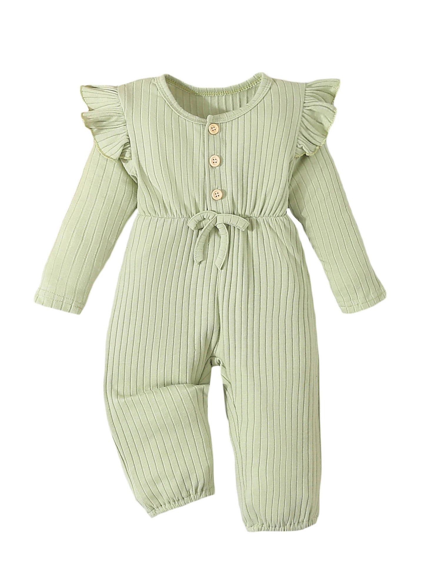 CocMouse Little Girl Fall Romper Solid Ribbed Long Sleeve Button ...
