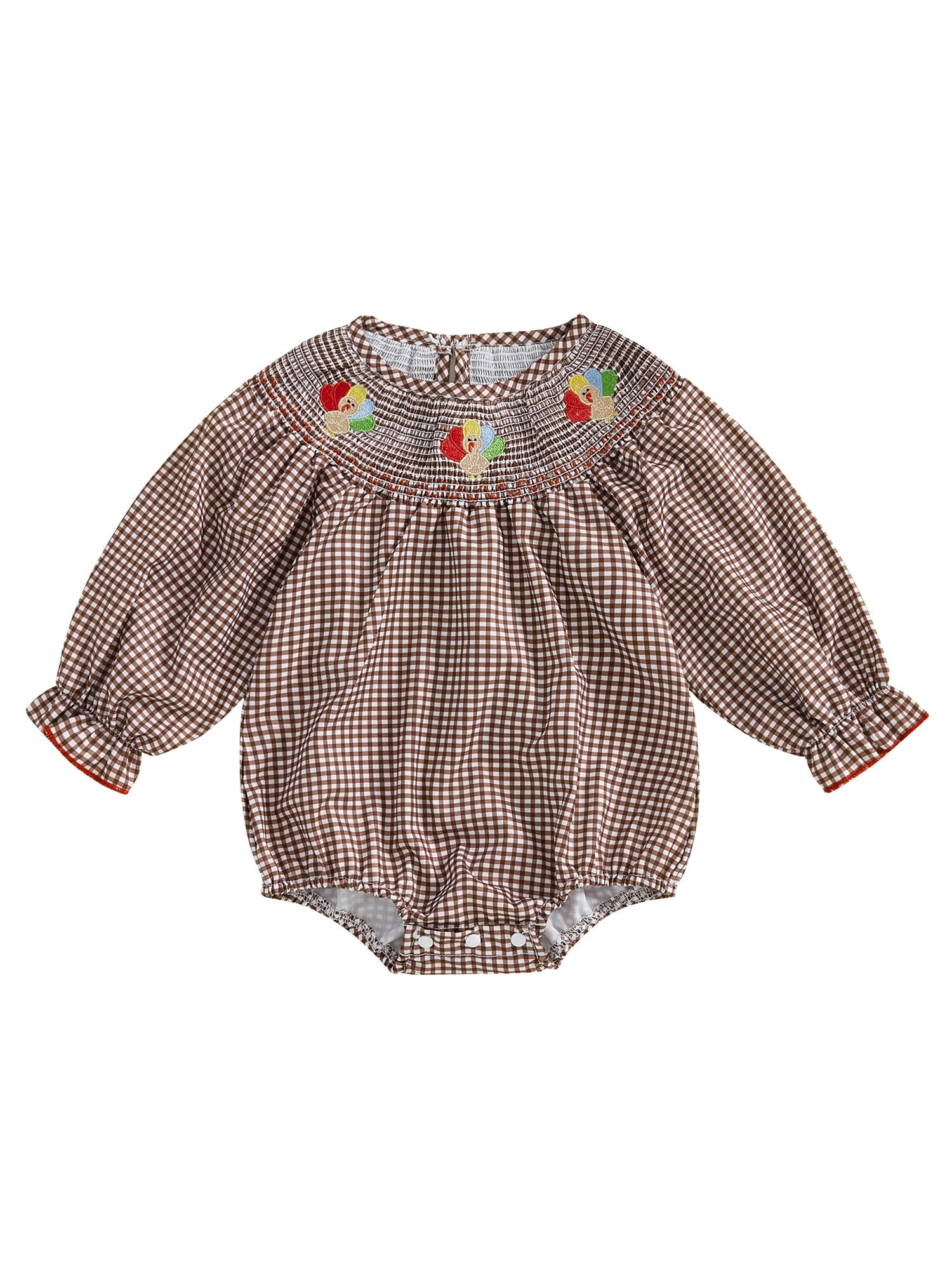 CocMouse Newborn Infant Baby Girls Thanksgiving Romper Turkey Embroidery Plaid Print Long Sleeve ...