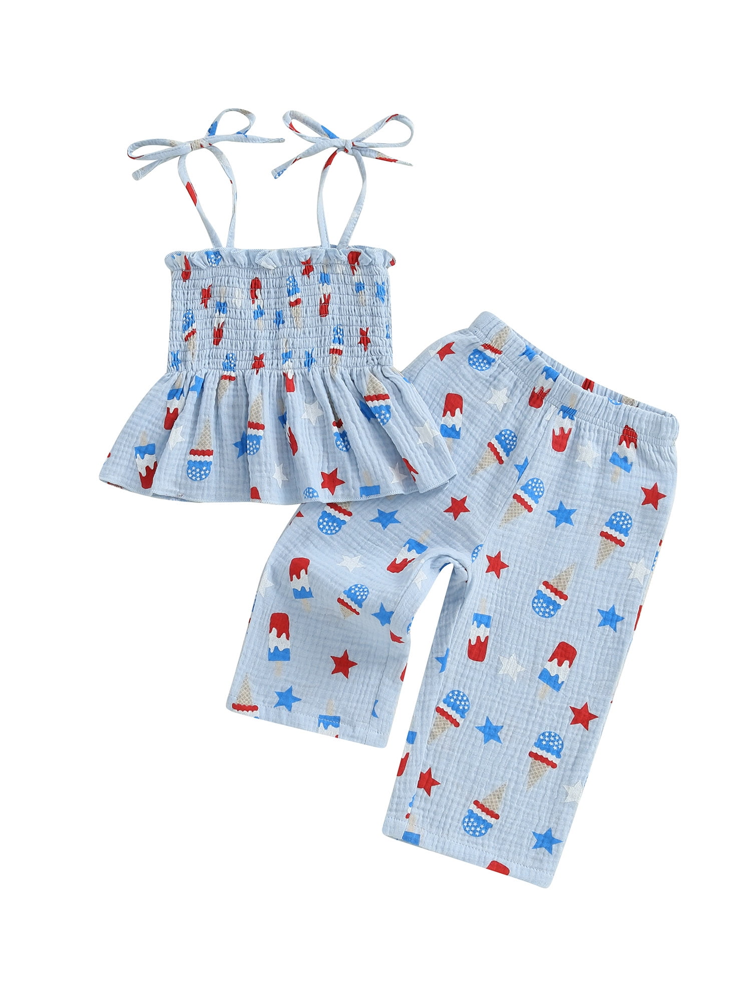CocMouse Toddler Girl 4th of July Outfit Star Tie Shoulder Babydoll ...