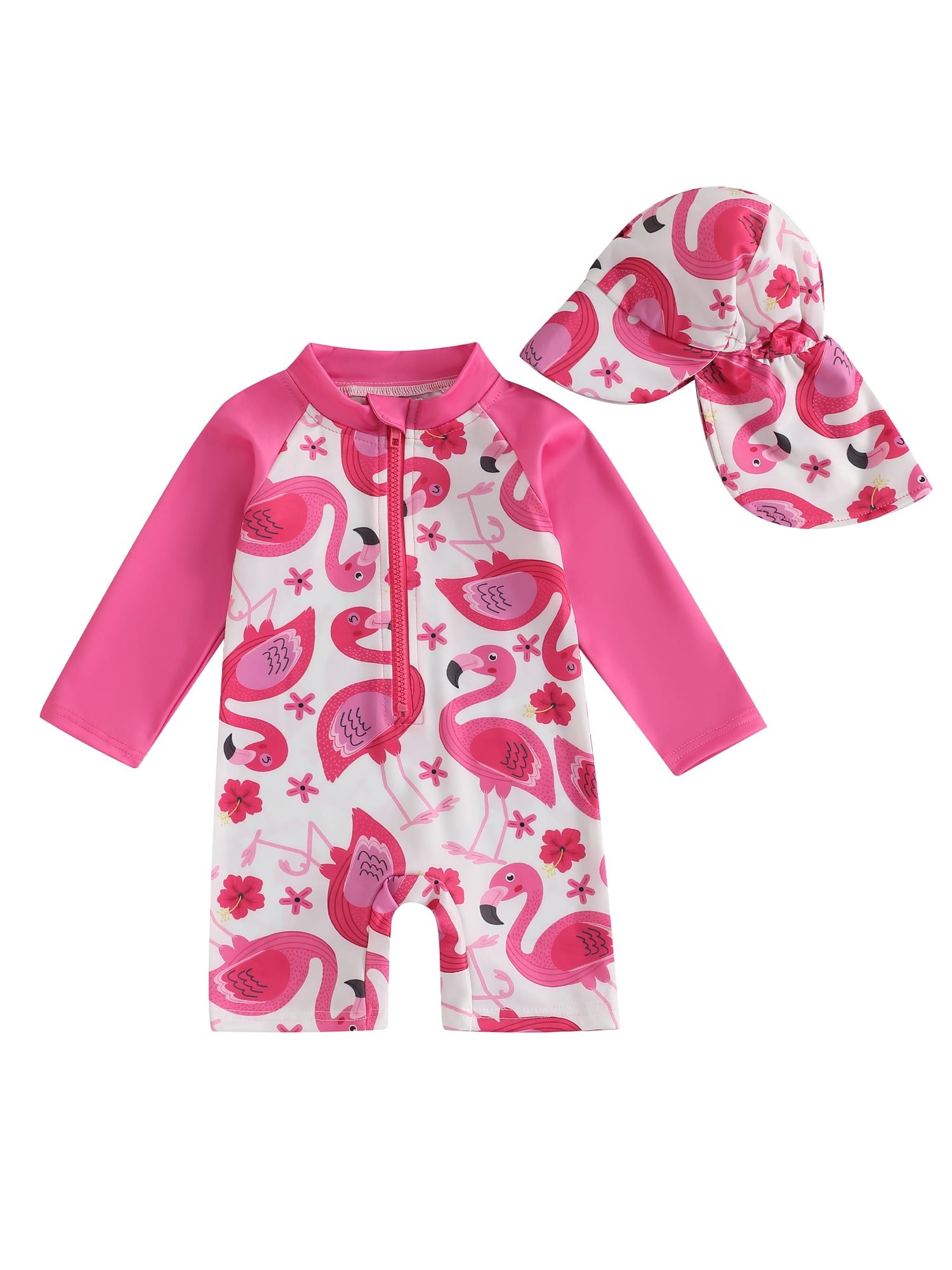 CocMouse Toddler Long Sleeve Swimsuit Flamingo Zipper Rash Guard Swimwear Caps - Walmart.com